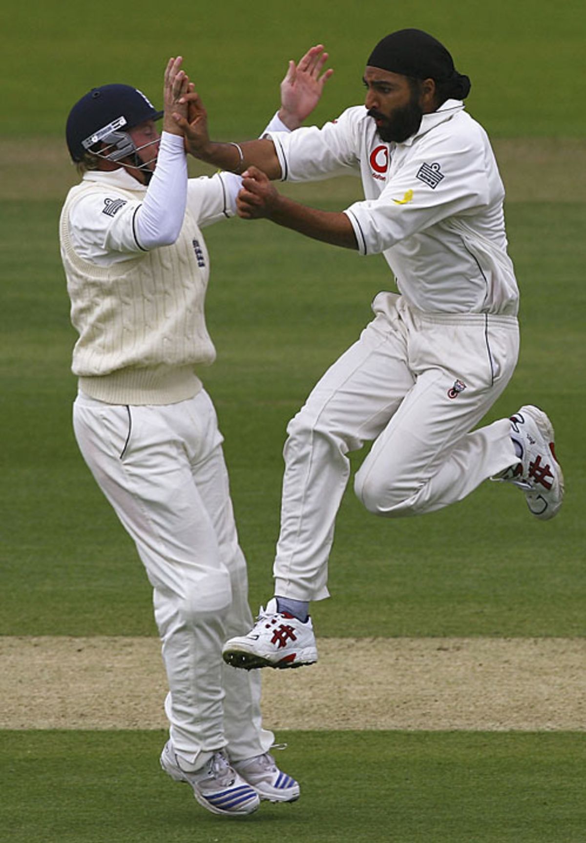 Monty Panesar celebrates the wicket of Devon Smith in his own ...