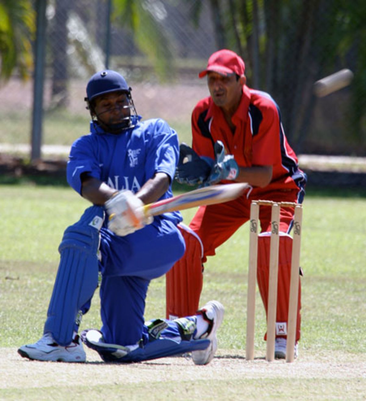 Samantha Ketipe batting for Italy against Hong Kong in a warm-up game at the ICC WCL Division ...