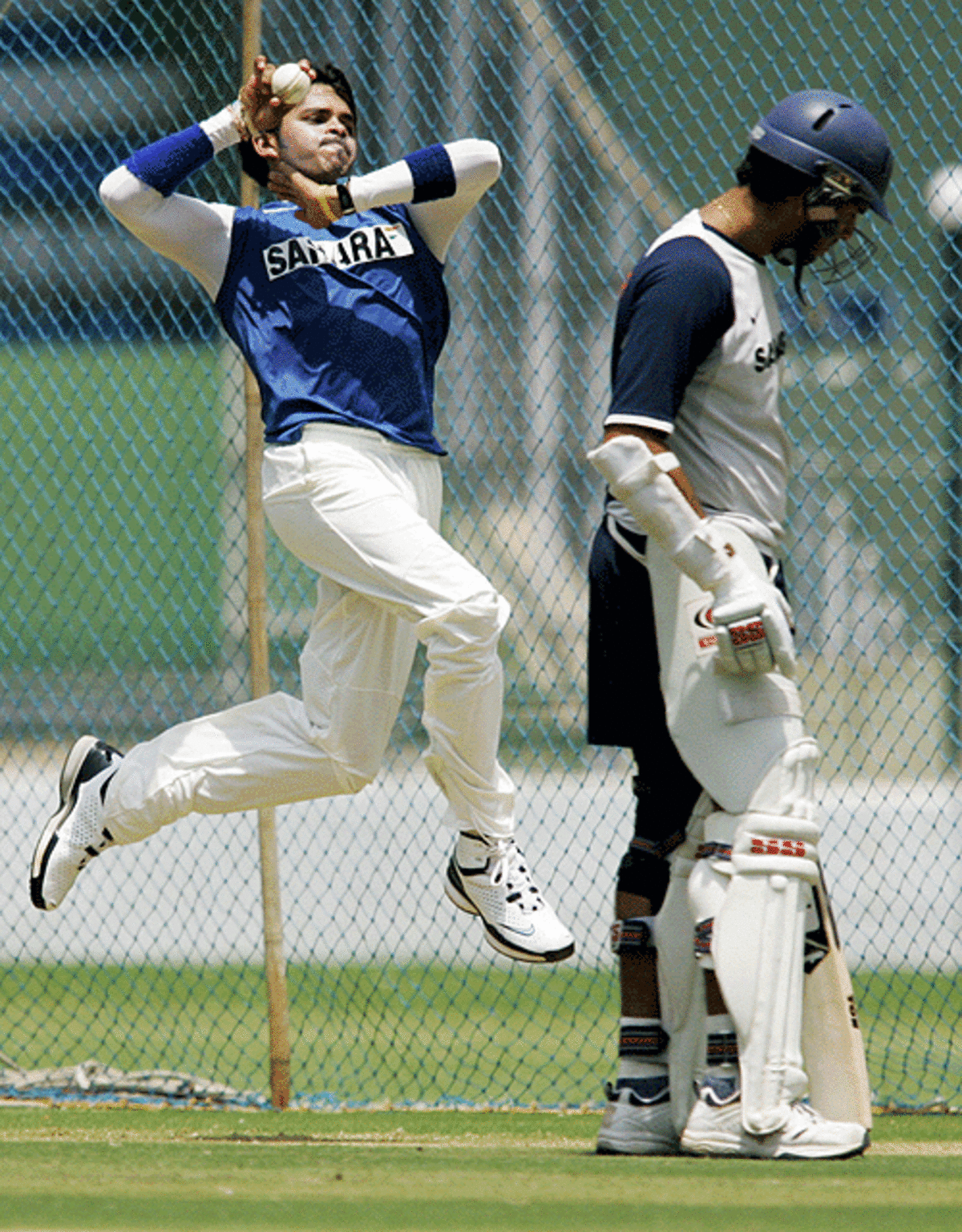 An airborne Monty Panesar during England's indoor practice session | ESPNcricinfo.com
