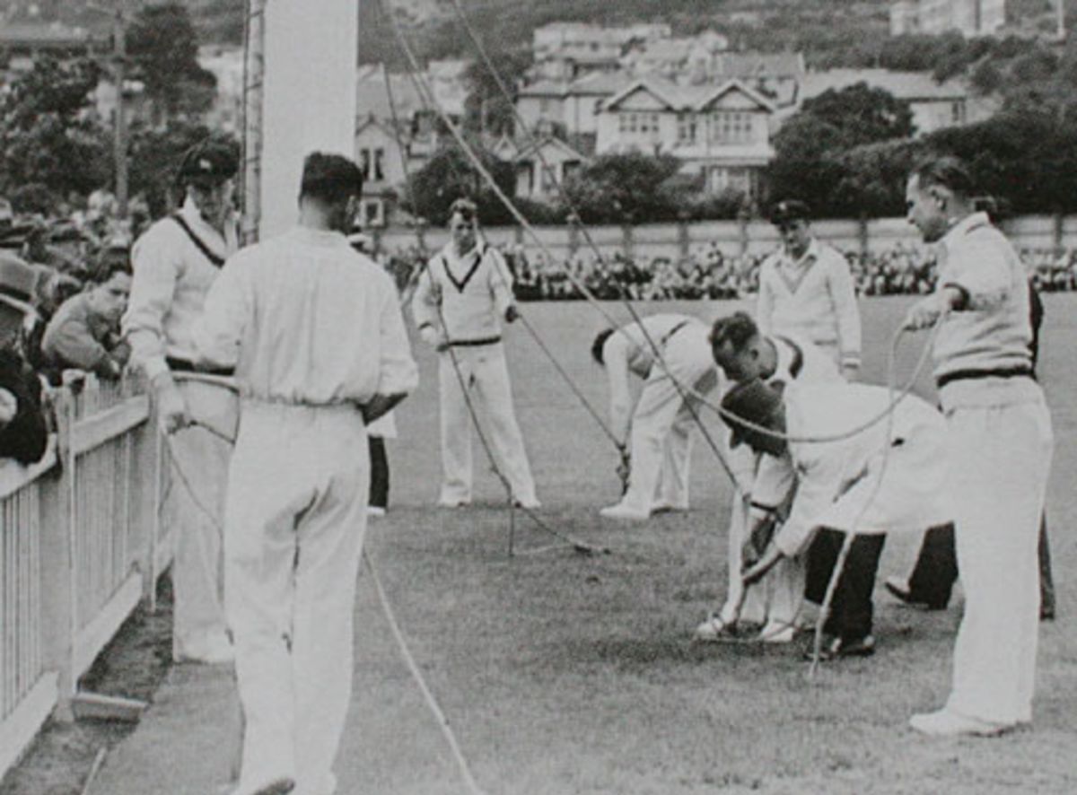 Keith Miller displays great agility to catch Walter Hadlee at leg slip ...