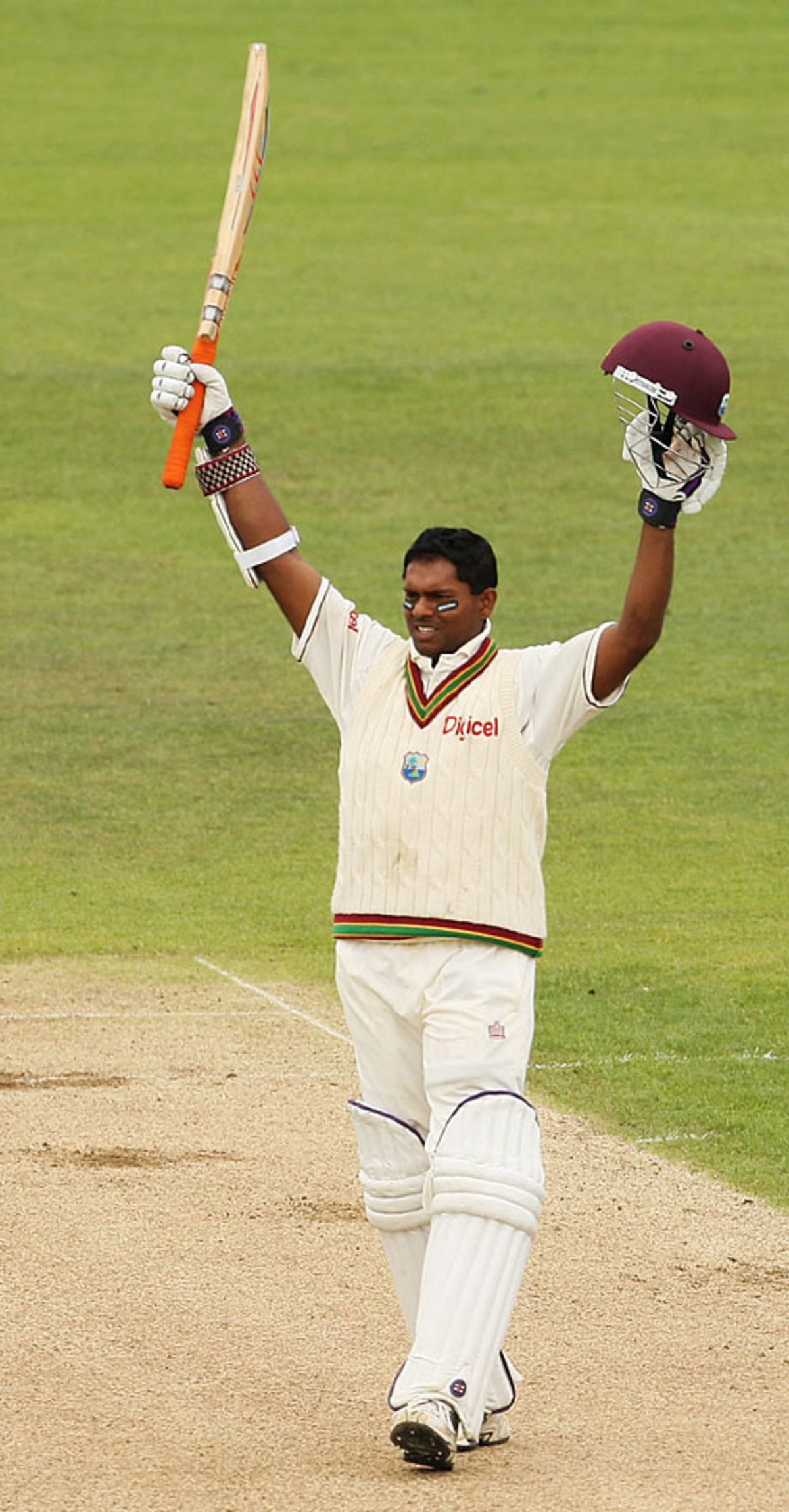 A close-up of Shivnarine Chanderpaul celebrating his hundred against ...