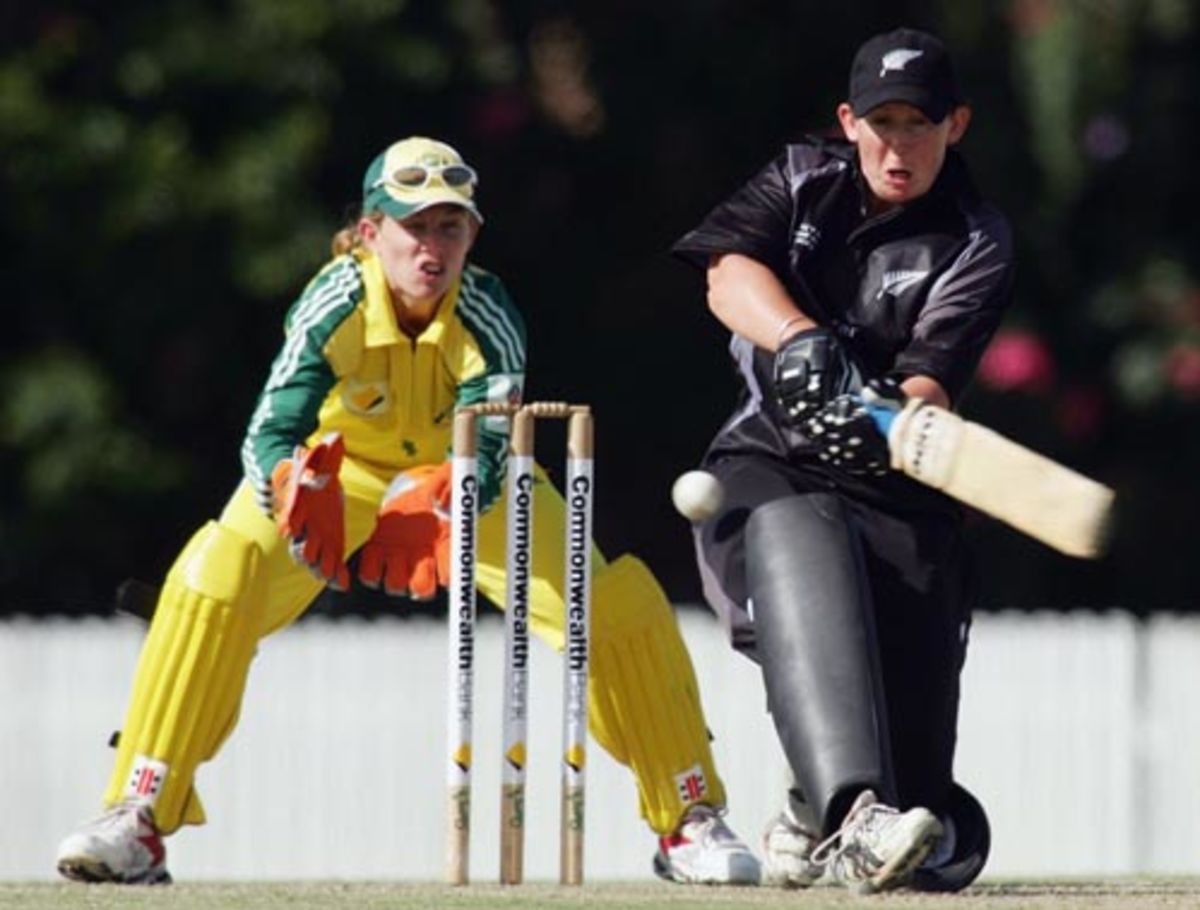 Haidee Tiffen of New Zealand tries to sweep during the third match of ...