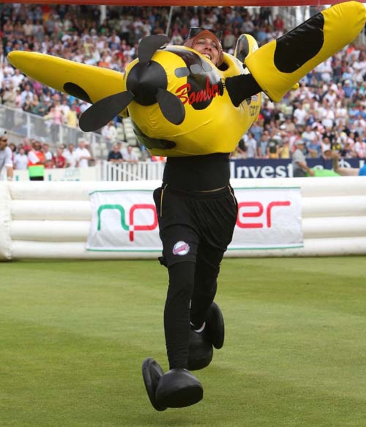The Kent Spitfire mascot wins the mascot race ahead of the second semi ...