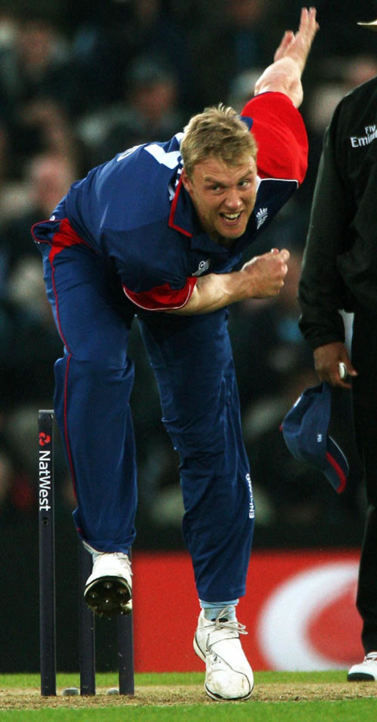 Andrew Flintoff celebrates the wicket of Mahendra Singh Dhoni with ...