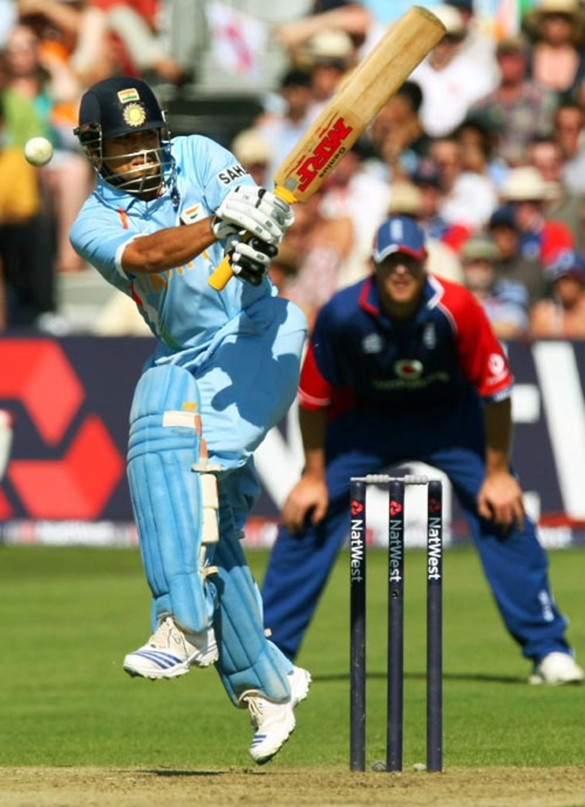 Sachin Tendulkar fails to guide a ball through the on side ...