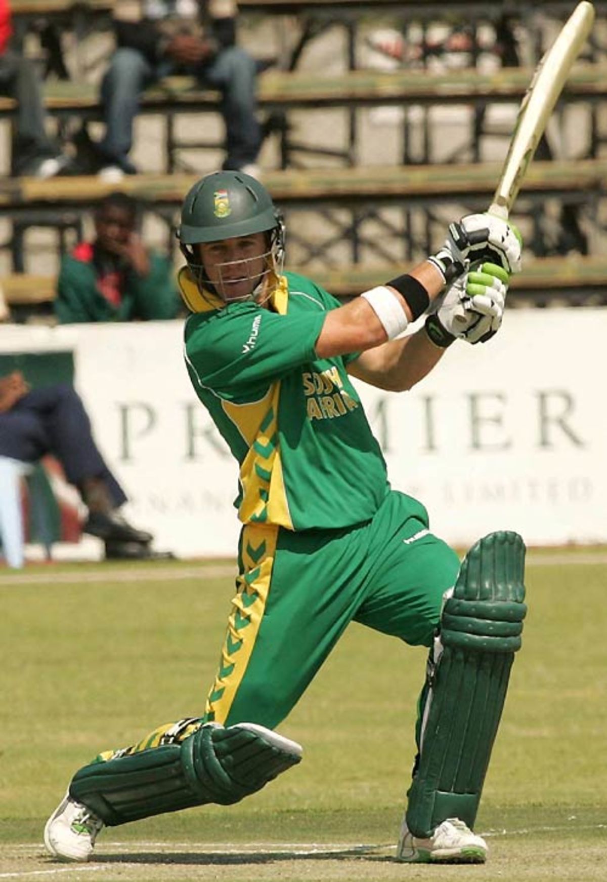 Albie Morkel goes for the loft over the bowler's head and connects ...