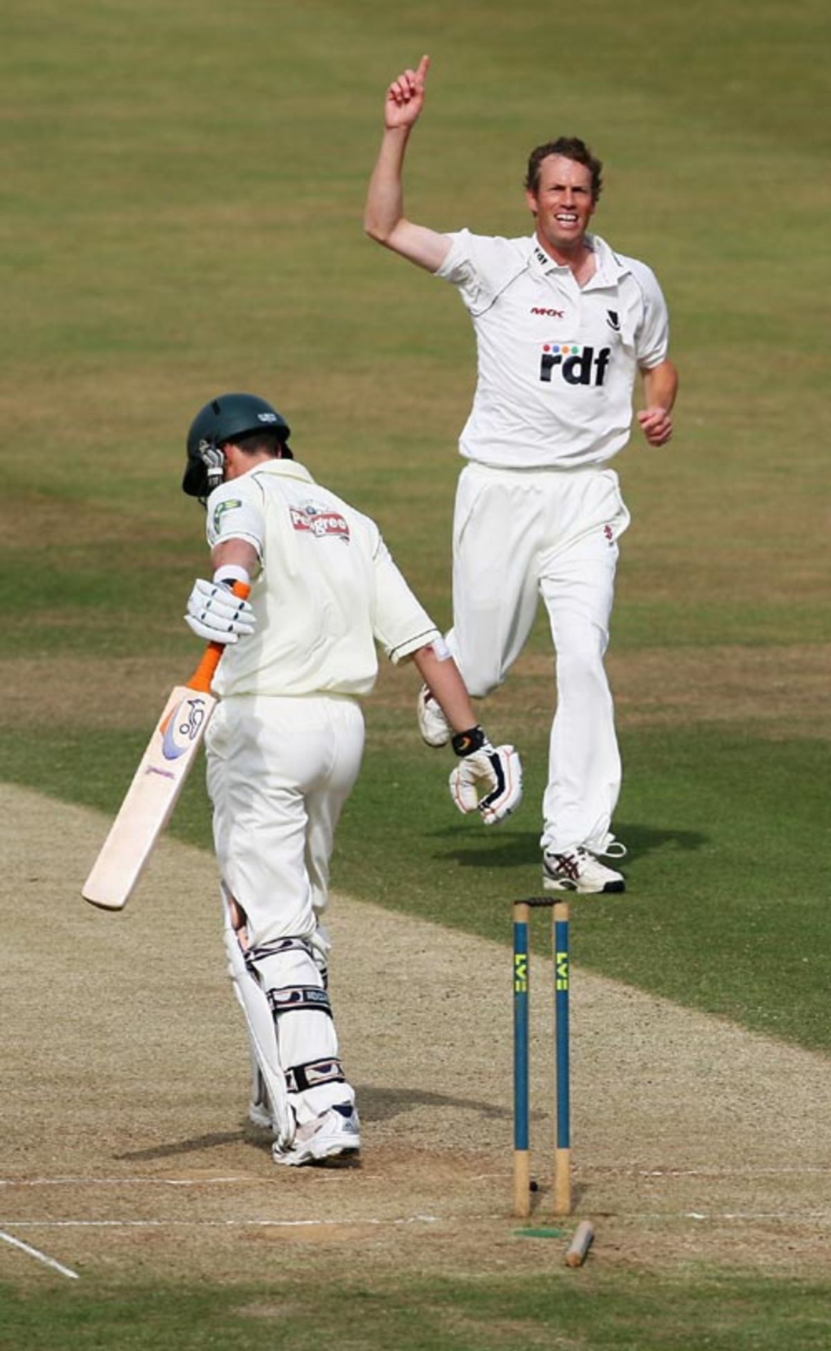 Robin Martin Jenkins celebrates bowling Stephen Moore | ESPNcricinfo.com