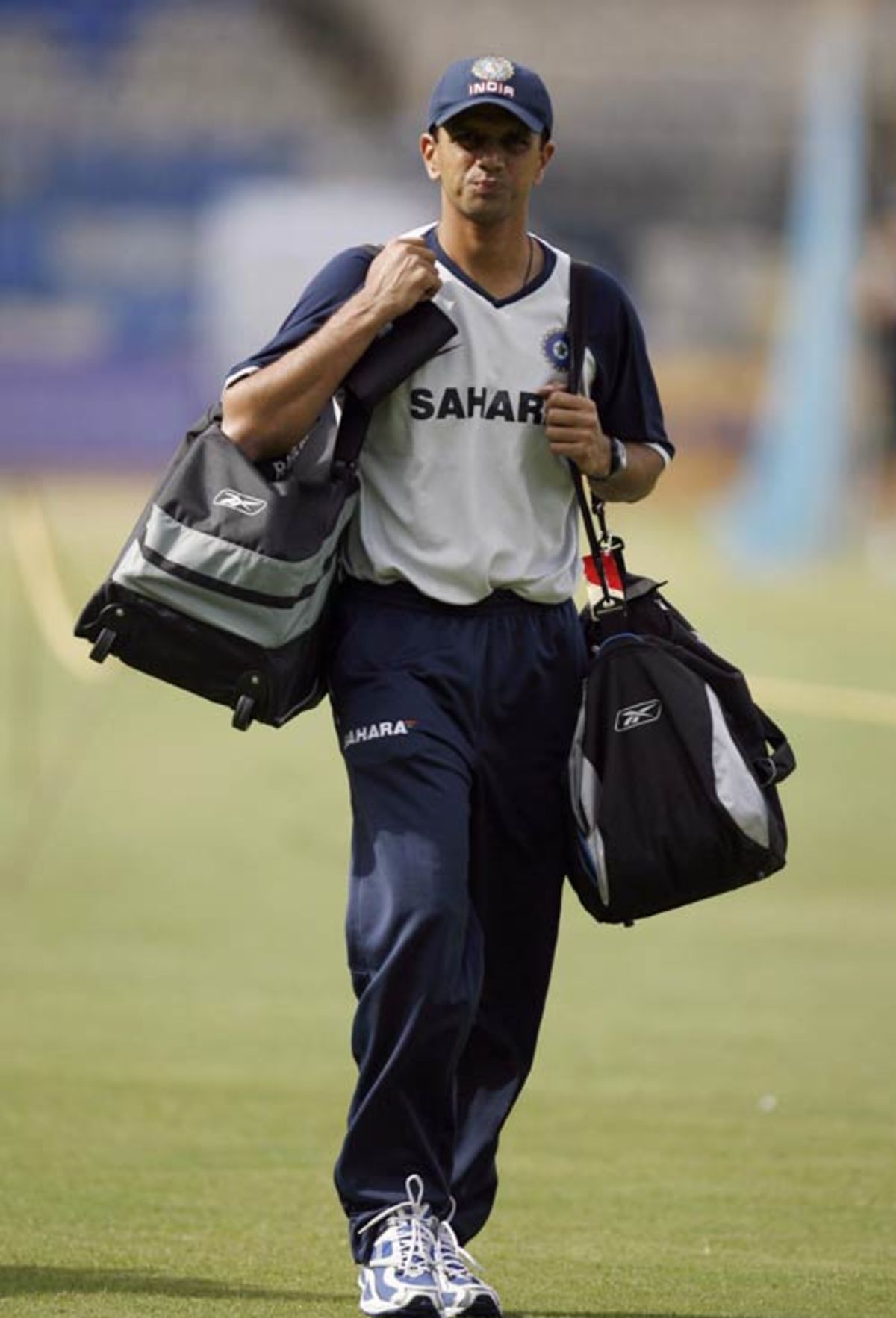 Rahul Dravid arrives for a training session at the Chinnaswamy Stadium ...