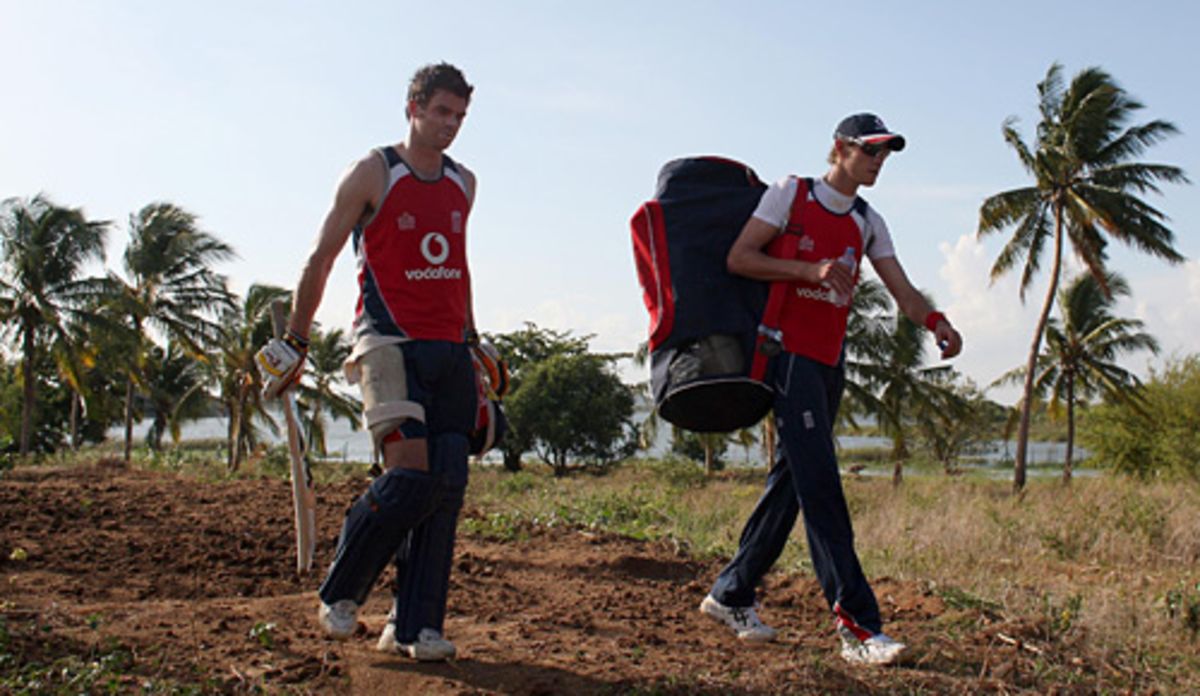 James Anderson and Stuart Broad, flanked by palm trees, head for the ...