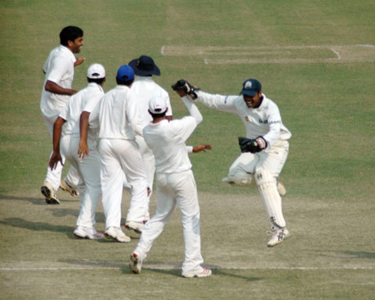 MSK Prasad and team-mates celebrate the dismissal of Ravneet Ricky ...
