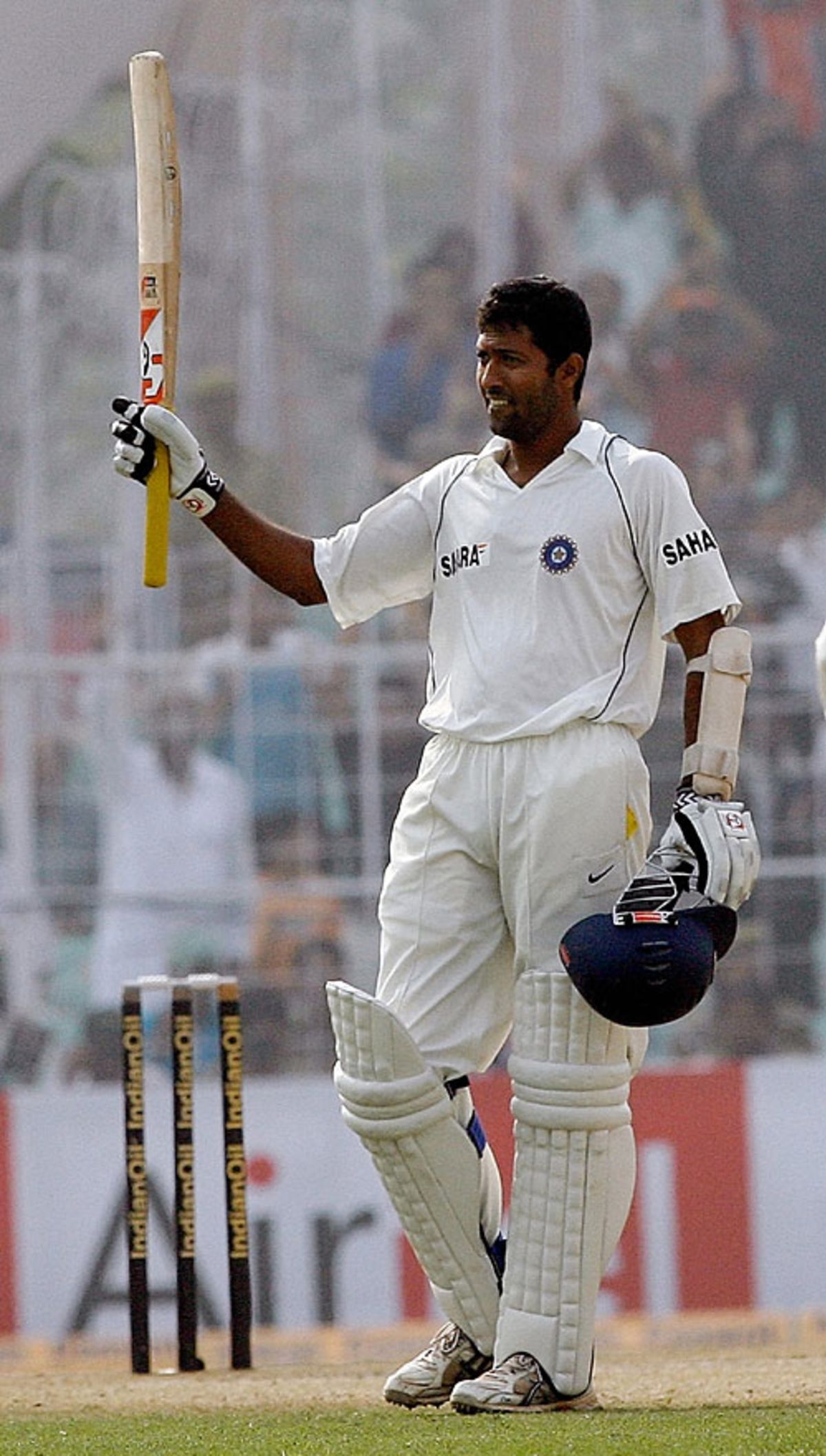 Wasim Jaffer acknowledges the crowd after reaching his double century ...