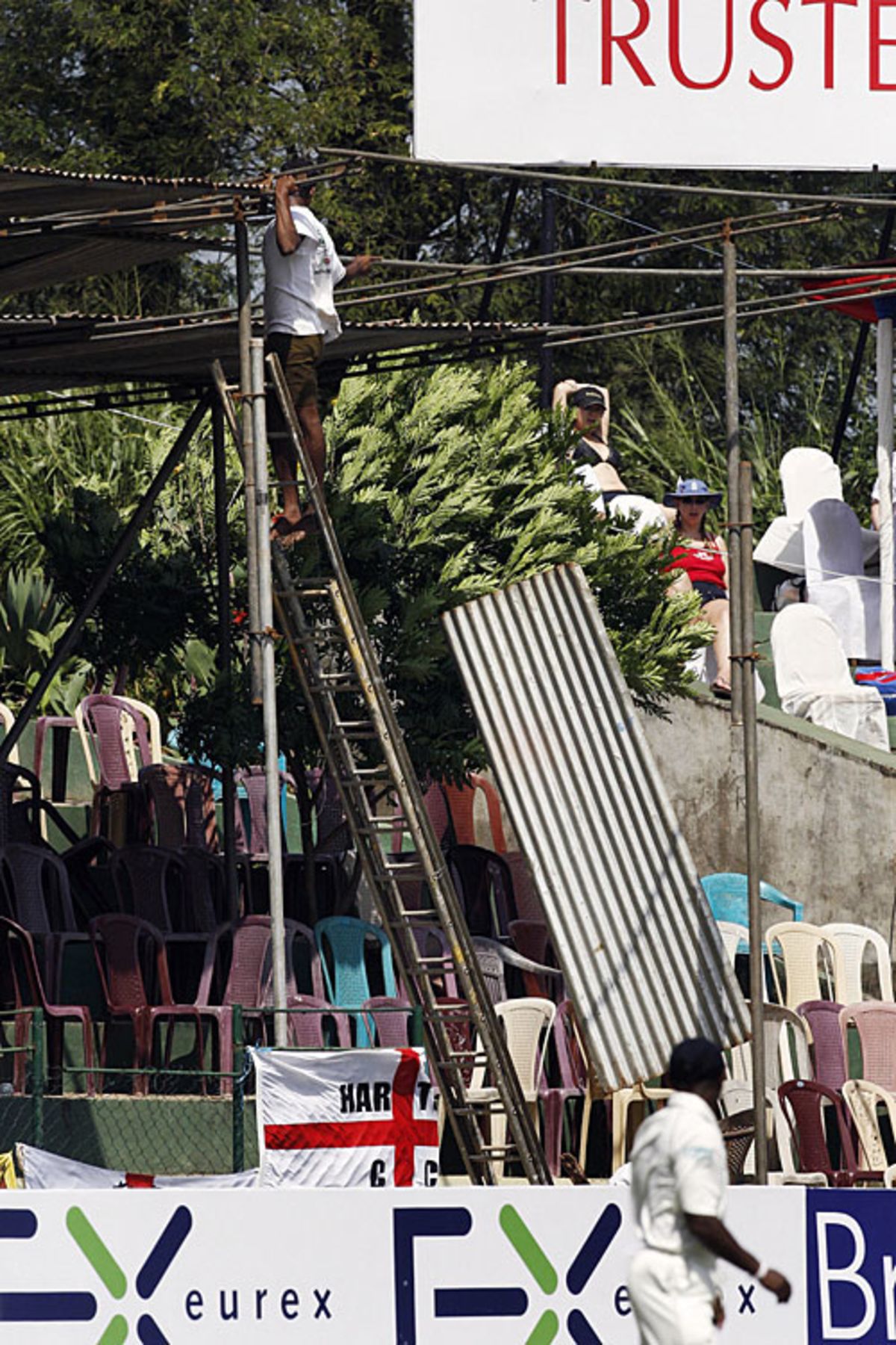 A portion of the roof fell down on to the seats below | ESPNcricinfo.com