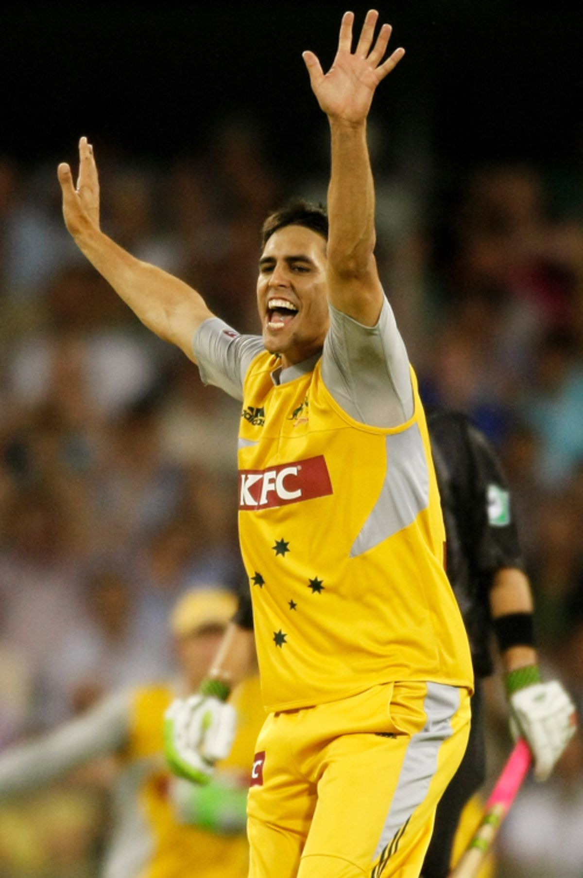 Mitchell Johnson successfully appeals for a caught behind ...
