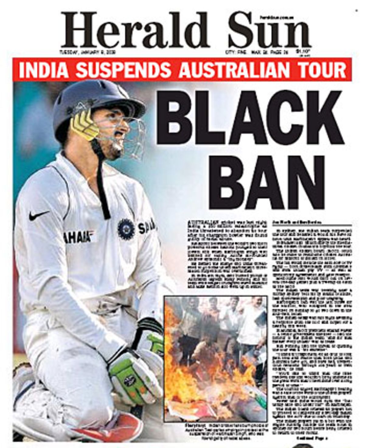 The lead story in the The Herald Sun as the row escalates ...