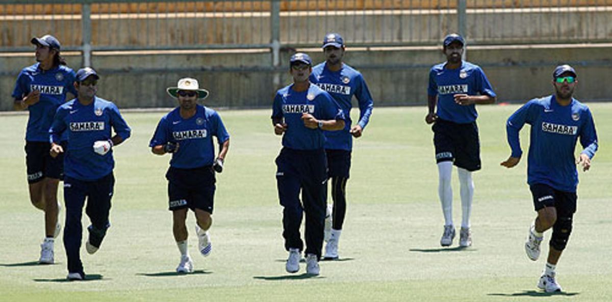 The Indians jog through their laps | ESPNcricinfo.com