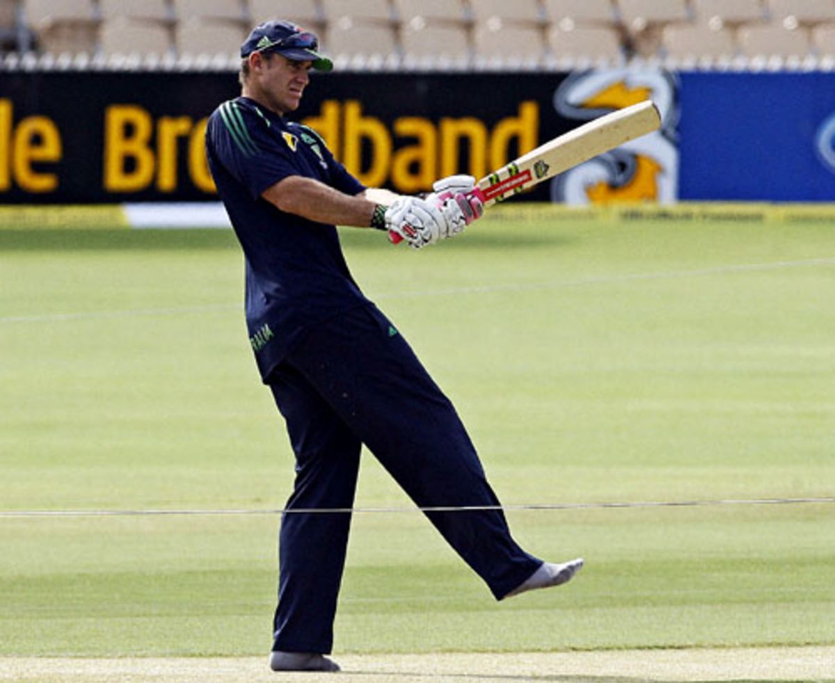 Matthew Hayden practises his shots in the middle | ESPNcricinfo.com