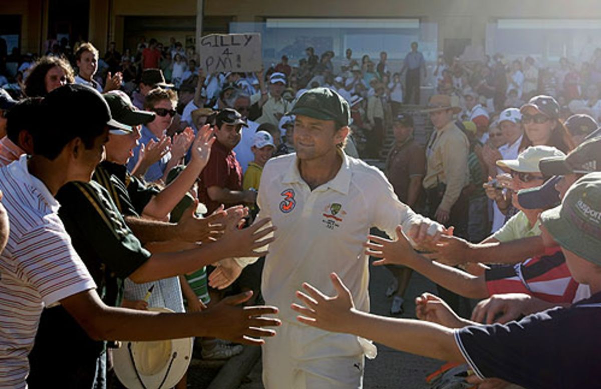 Adam Gilchrist with wife Mel and children Annie, Harry and Archie ...