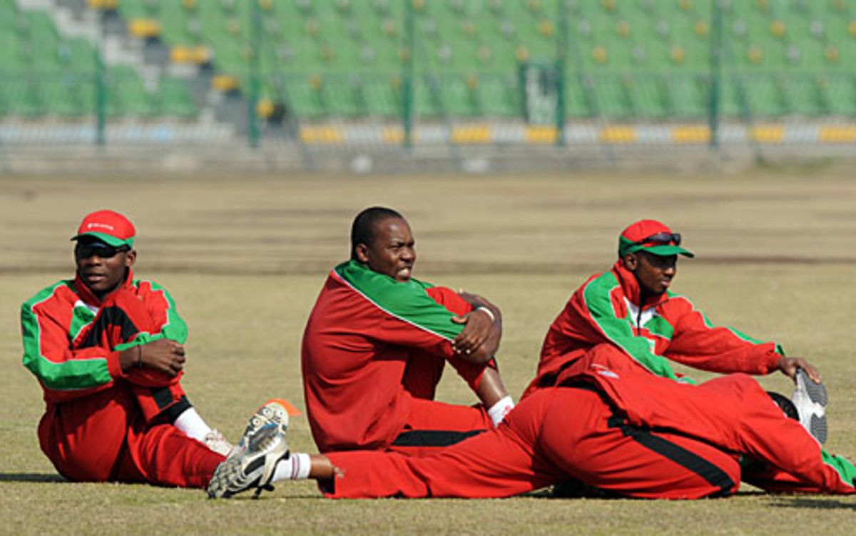 Zimbabwe players warm up during their practice session | ESPNcricinfo.com
