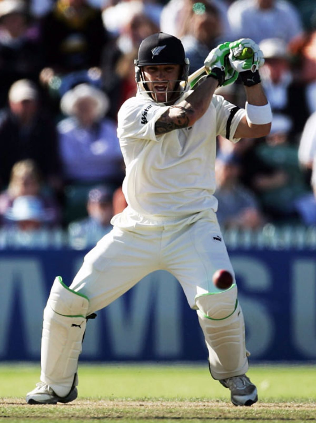 Brendon McCullum manufactures a pull during his brisk fifty ...