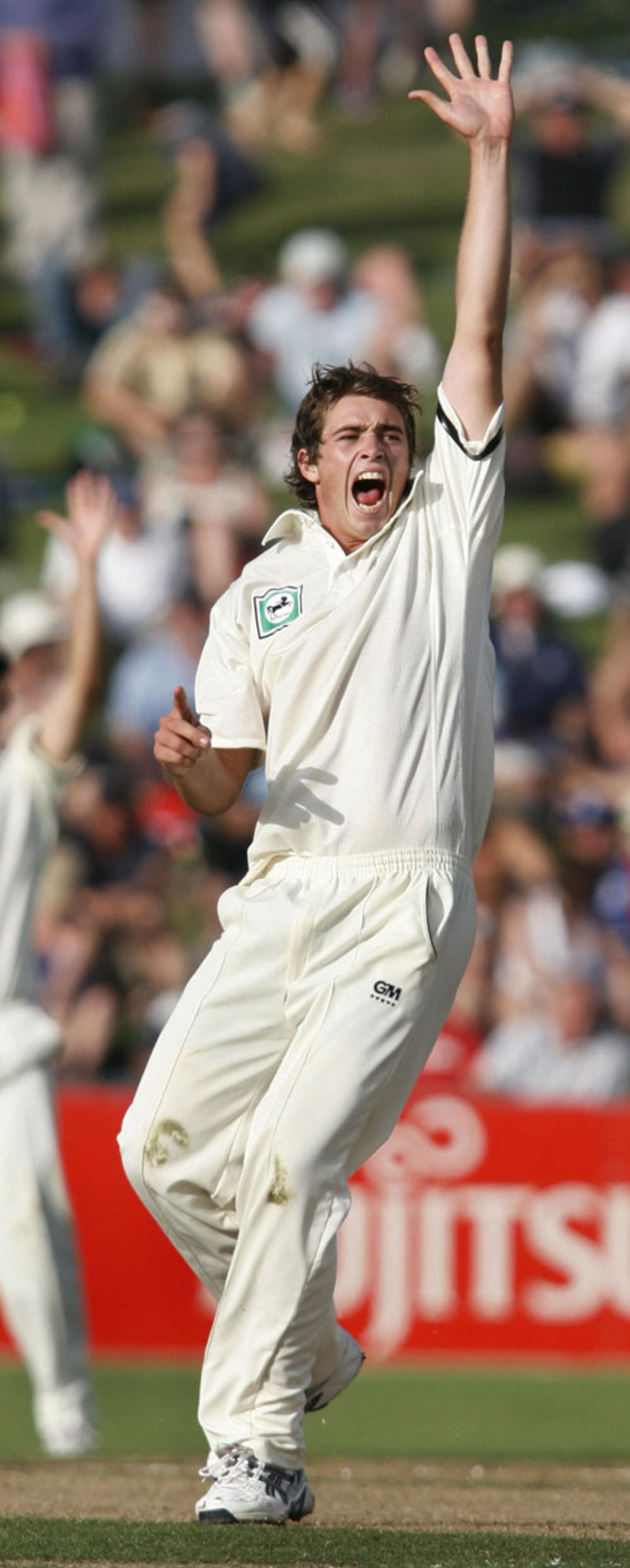 Tim Southee barks an appeal on his first day in Test cricket ...