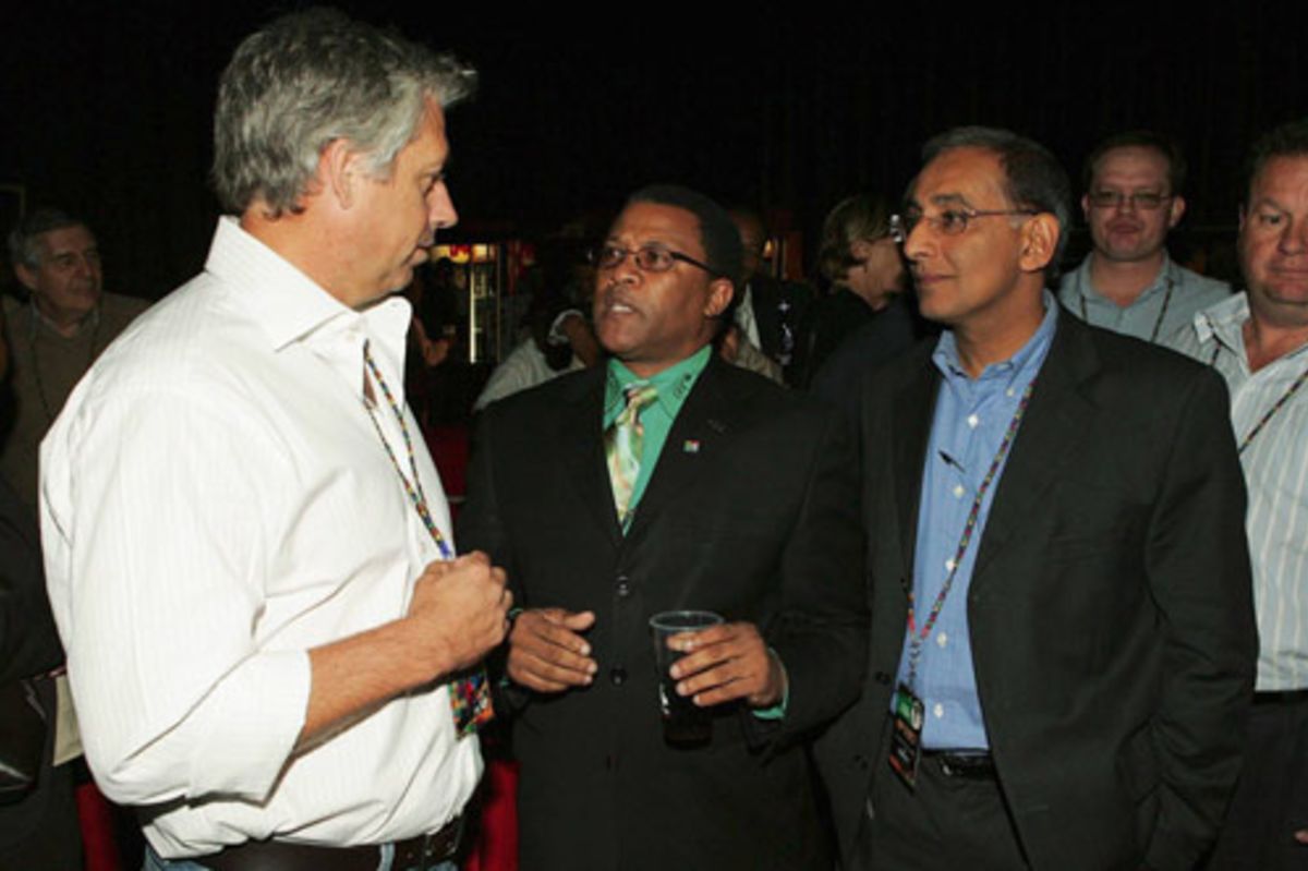 Jeremy Frederick, Haroon Lorgat, Tony Irish and Tim May at the World ...