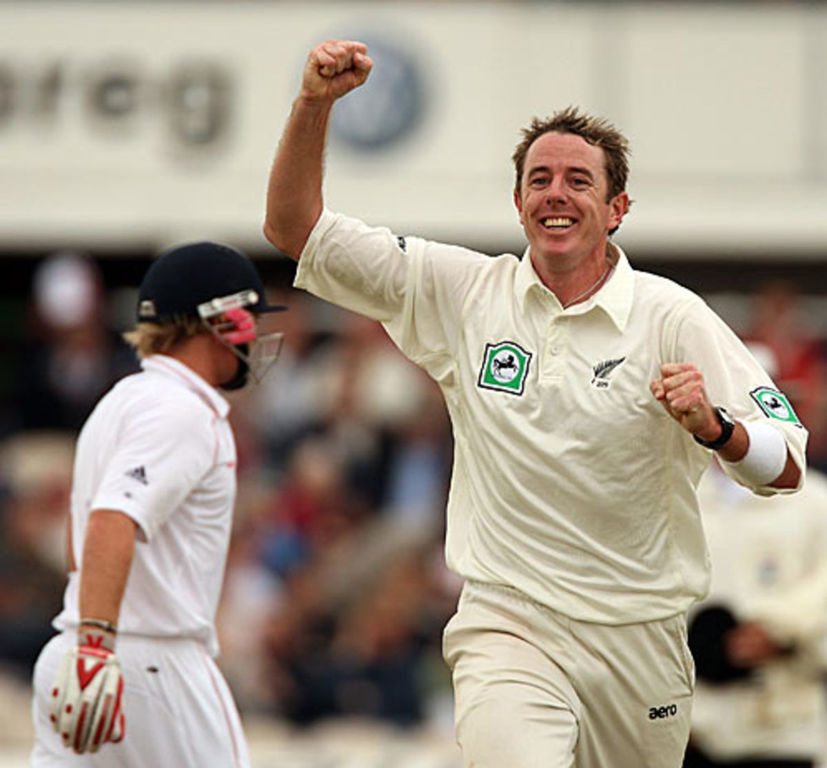 Iain O'Brien celebrates the wicket of Ian Bell as England struggled ...