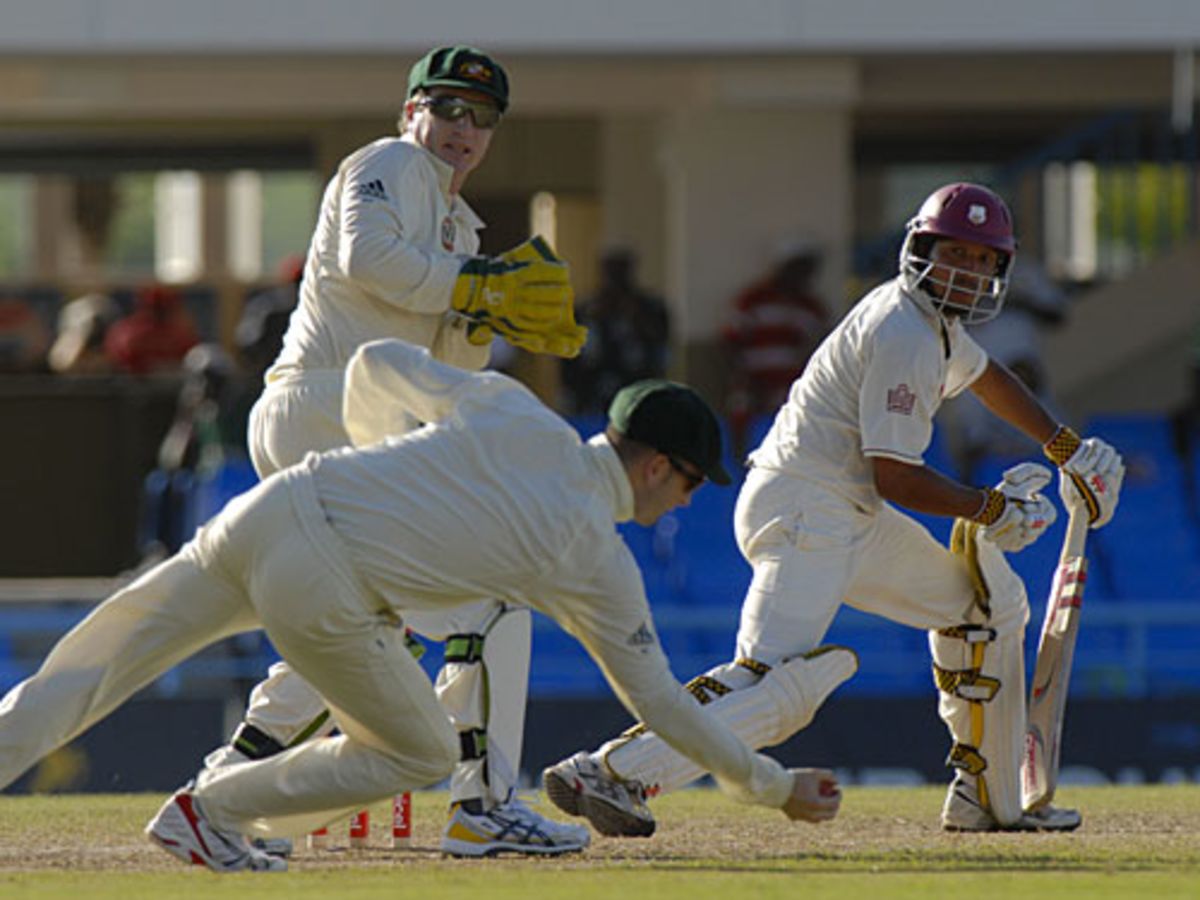 Michael Clarke dives at slip to take a catch to dismiss Ramnaresh ...