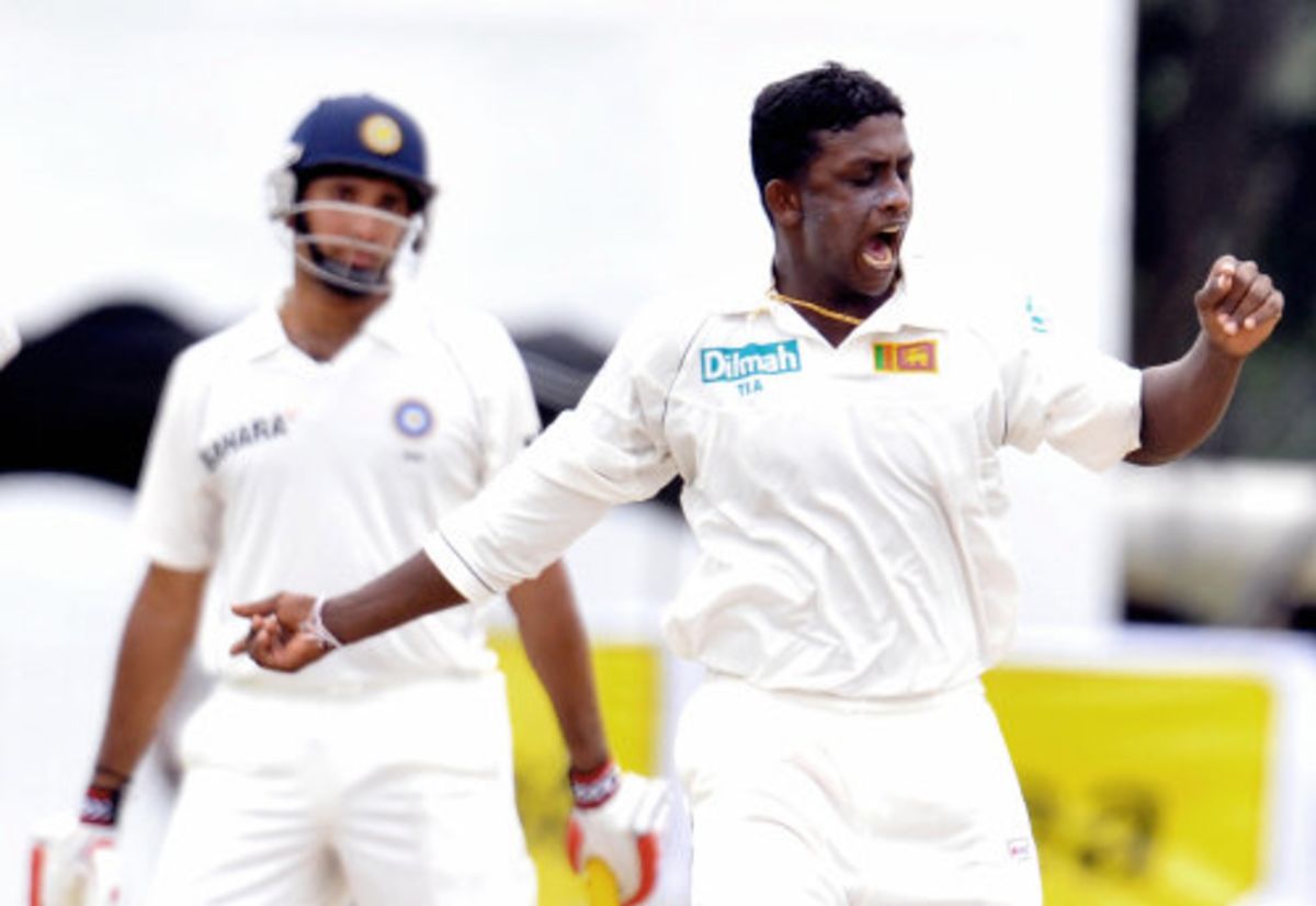 Ajantha Mendis is pumped up after dismissing VVS Laxman for the second ...