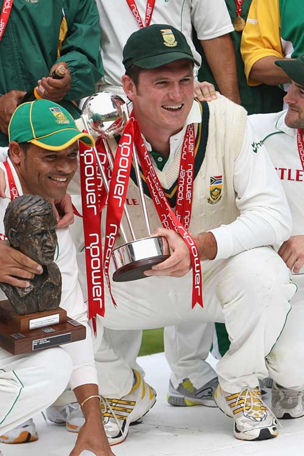 Graeme Smith celebrates with the series trophies | ESPNcricinfo.com