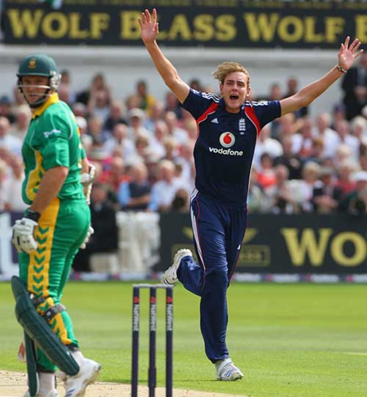 Stuart Broad celebrates another early wicket at Trent Bridge ...
