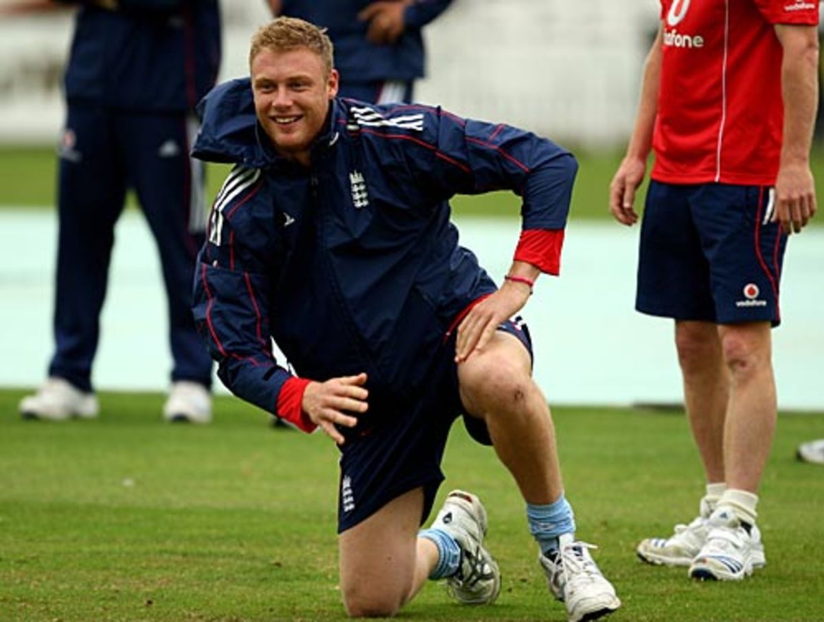 Andrew Flintoff stretches during practice | ESPNcricinfo.com