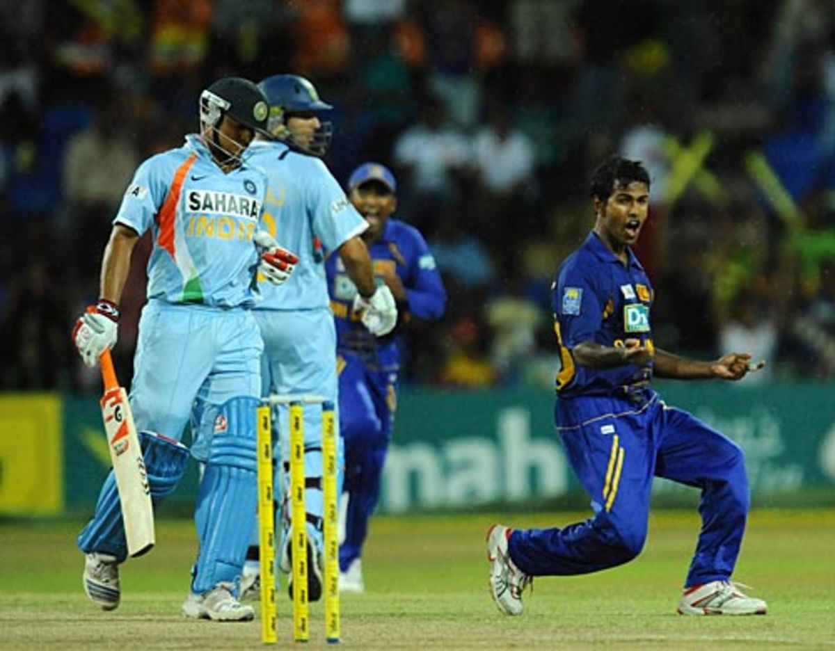 Nuwan Kulasekara is pumped up after sending back Suresh Raina | ESPNcricinfo.com