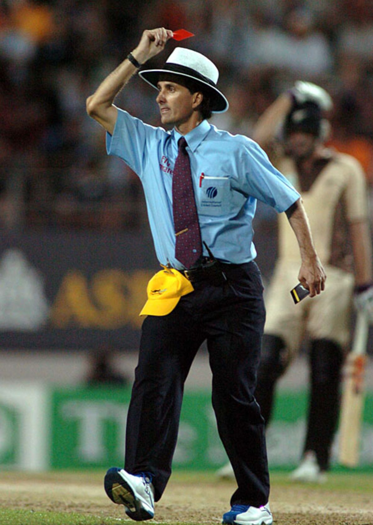Billy Bowden shows Glenn McGrath a red card for bowling an underarm ...