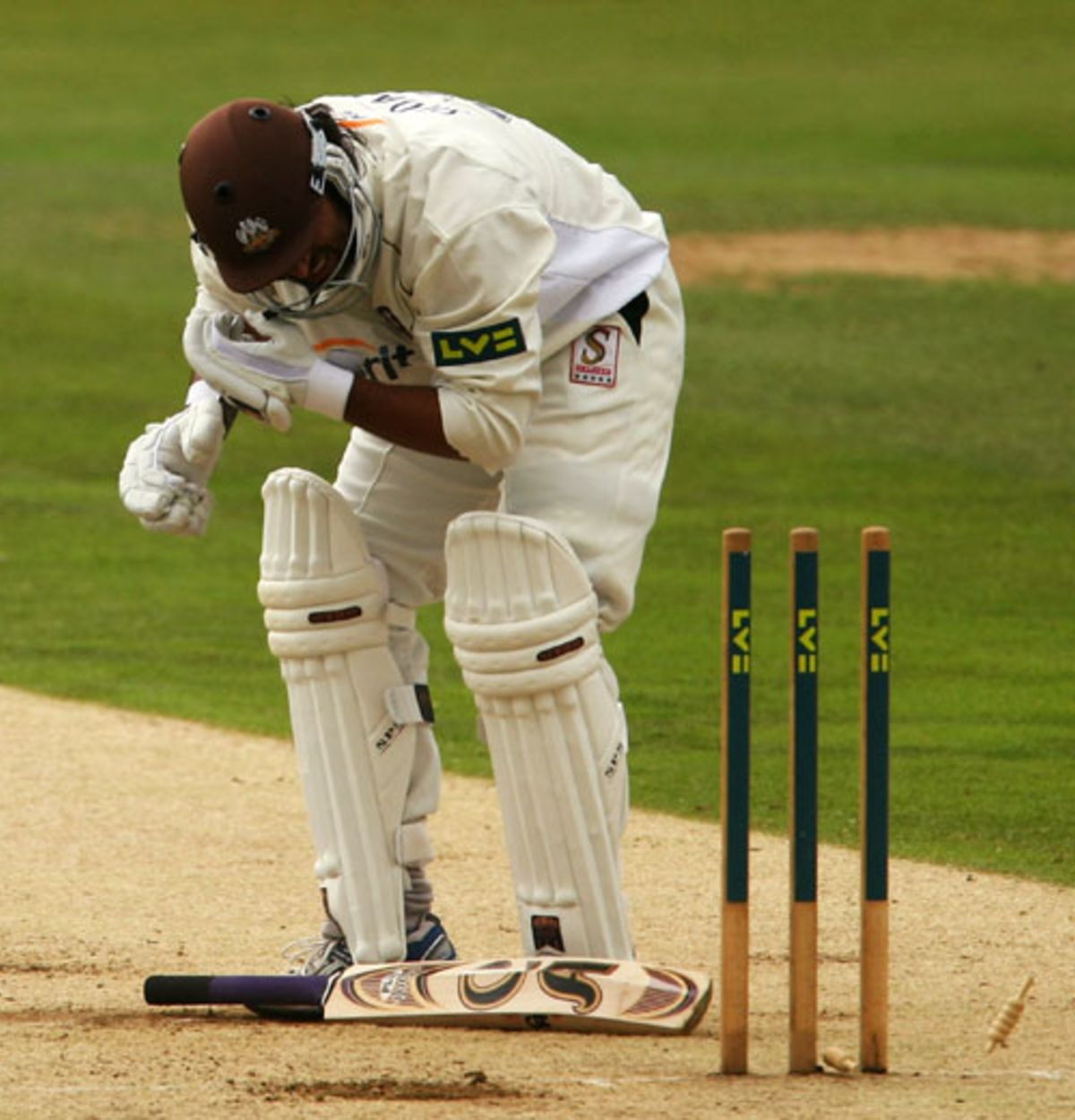 Shoaib Akhtar reels away after being struck in the neck by Andre Adams ...