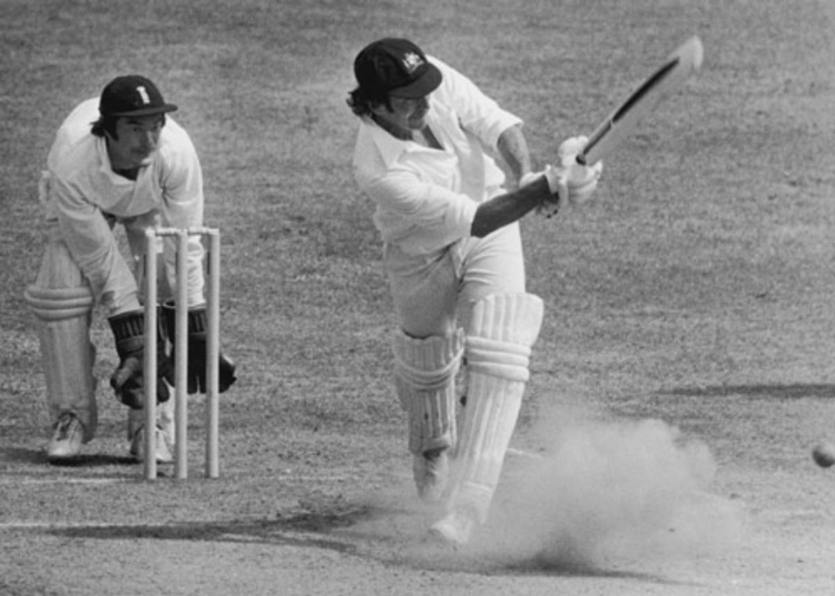 Alan Knott watches as Ian Chappell plays it to the leg side ...