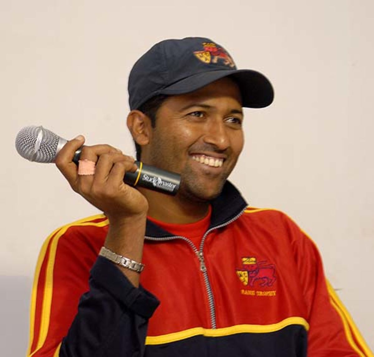A light moment as Mumbai captain Wasim Jaffer faces the media ...