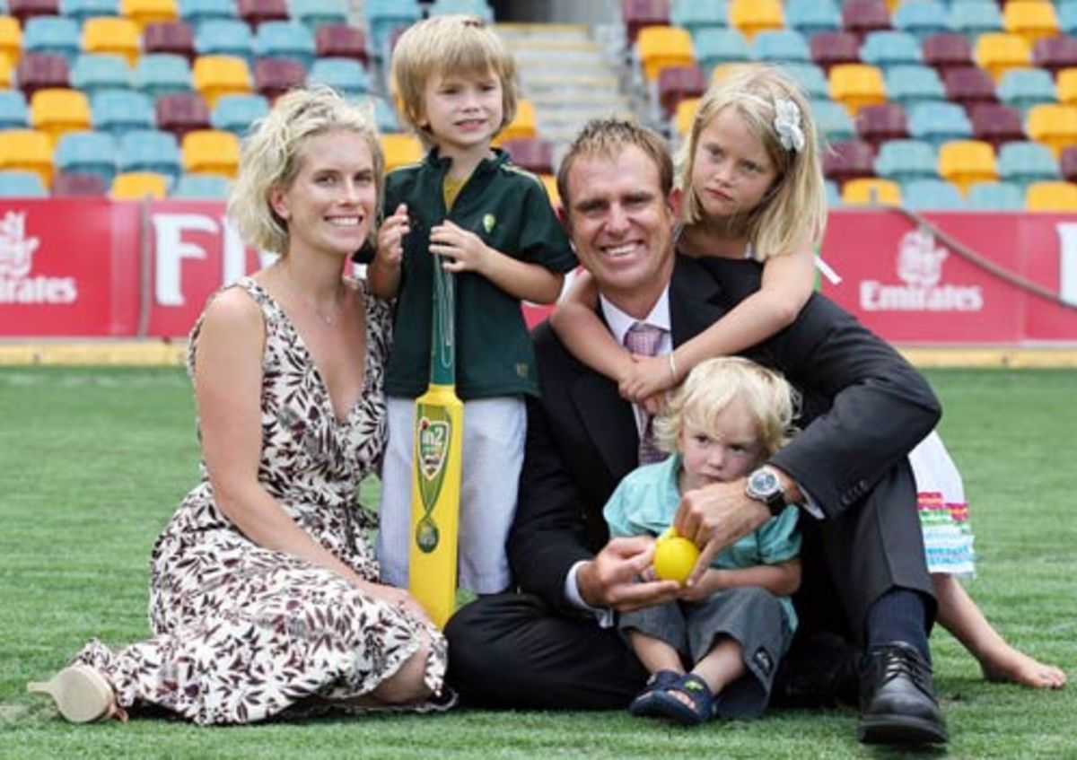 After announcing his retirement, Matthew Hayden poses on the Gabba with ...