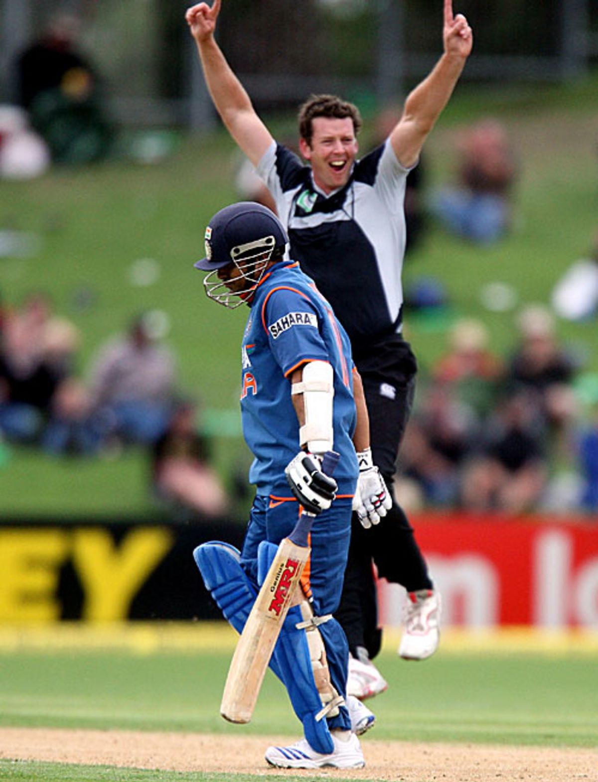 Ian Butler celebrates after trapping Sachin Tendulkar | ESPNcricinfo.com