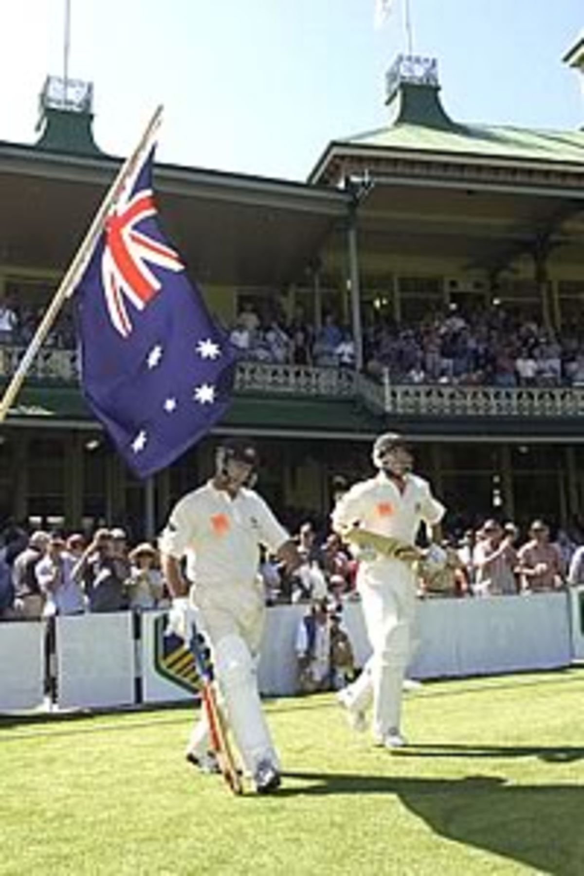 Waugh and Martyn enter the field, Australia v England, 5th Test, 2002/ ...
