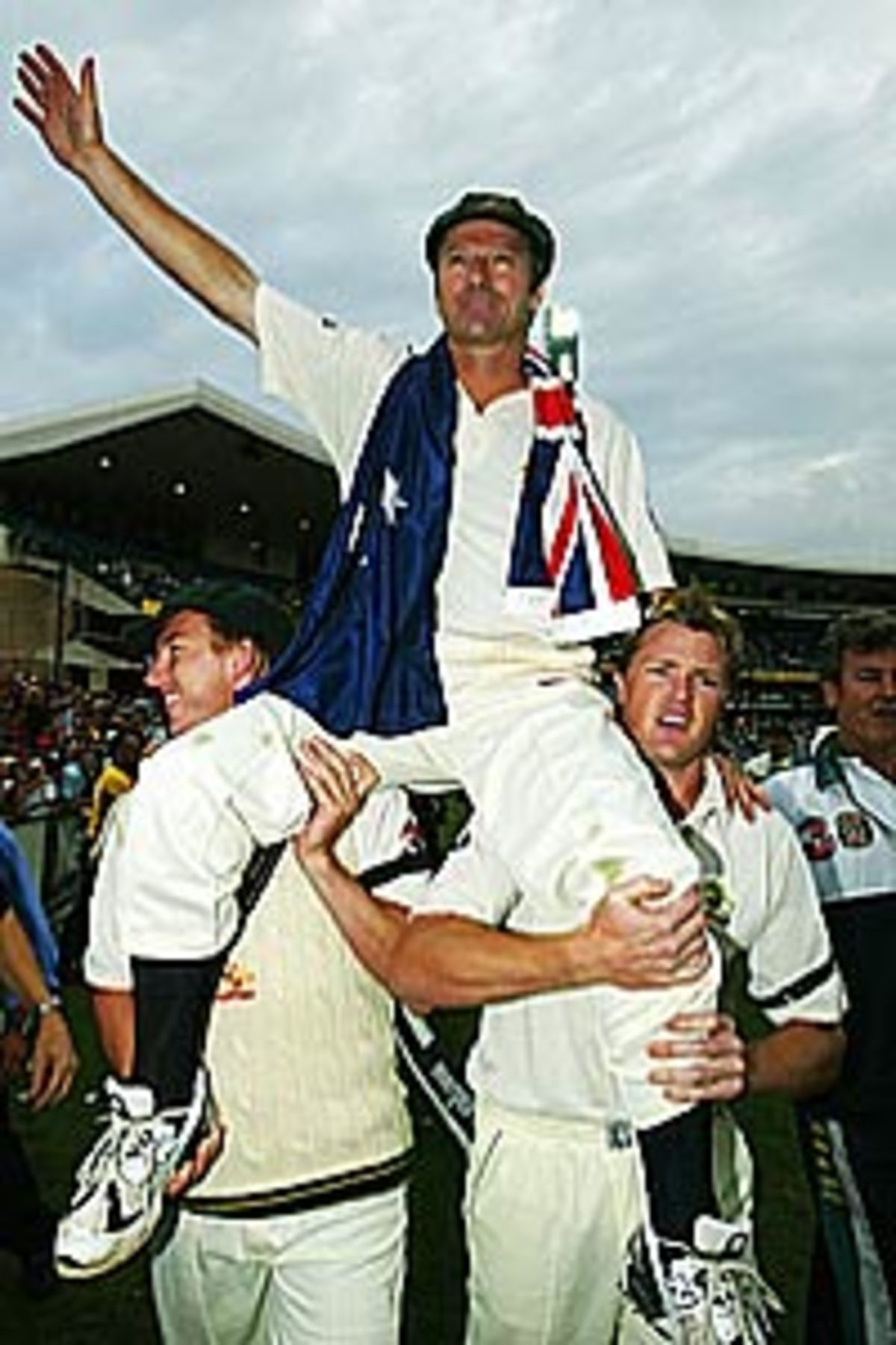 Steve Waugh is carried on the shoulders of his team-mates ...
