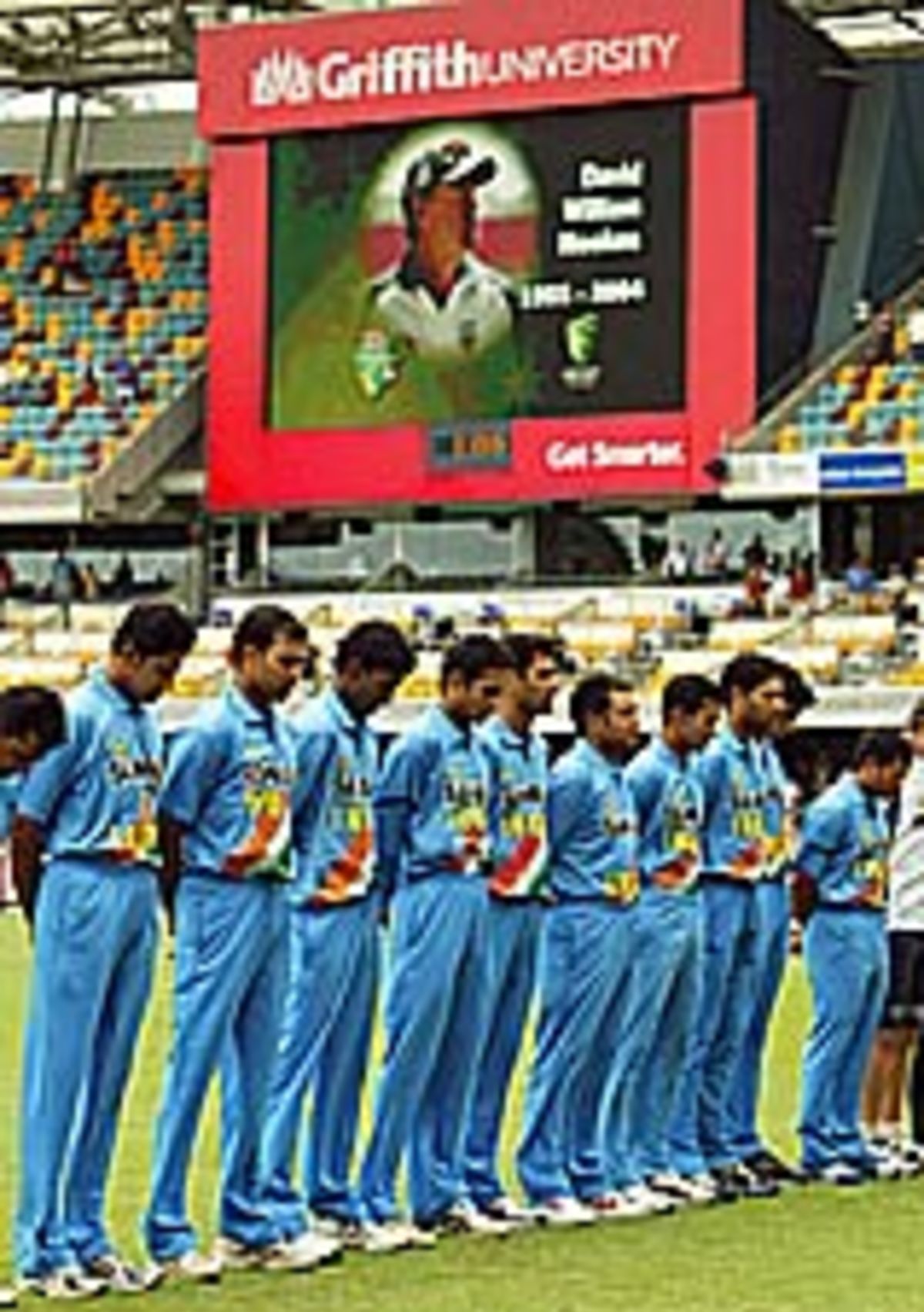 The Indians line up for a moment of silence to honour David Hookes's ...