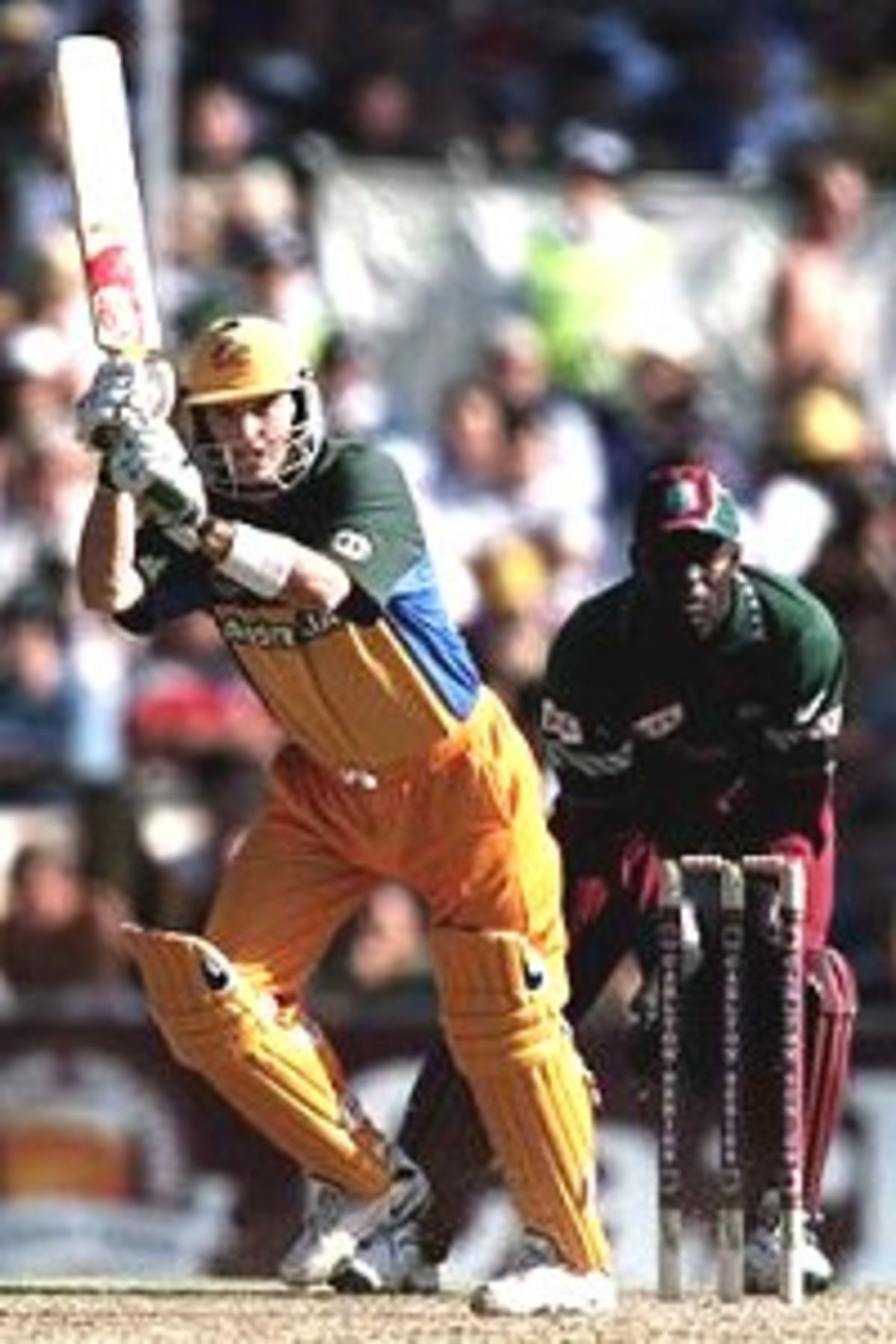 7 Feb 2001: Cameron Cuffy of West Indies celebrates the wicket of Mark ...