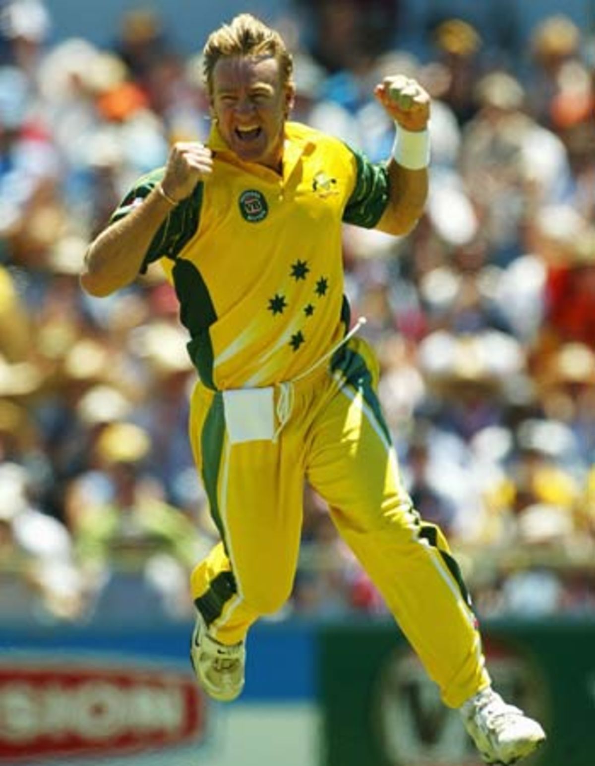 Andy Bichel shows his delight after getting rid of Sourav Ganguly ...