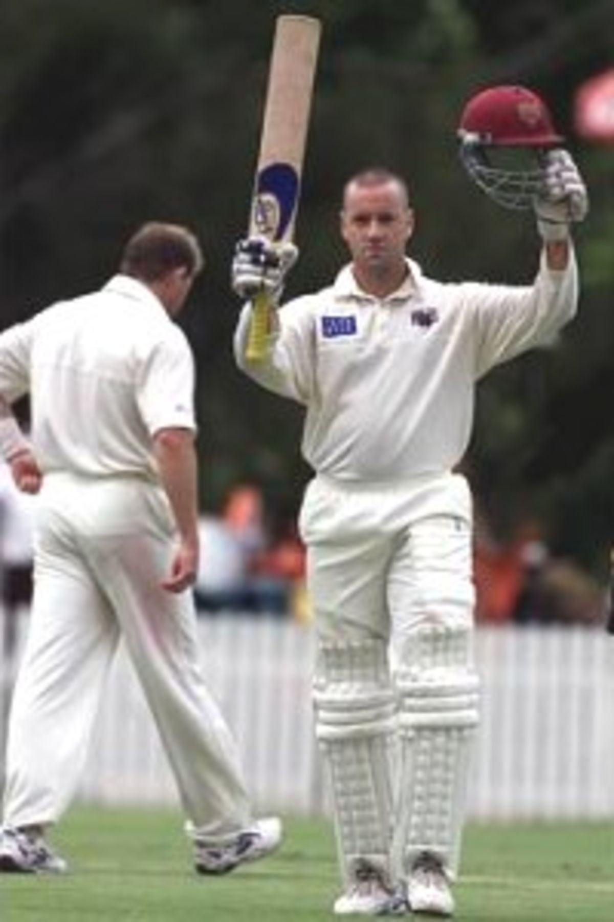 Stuart Law celebrates reaching his century, Queensland v Victoria, Pura ...