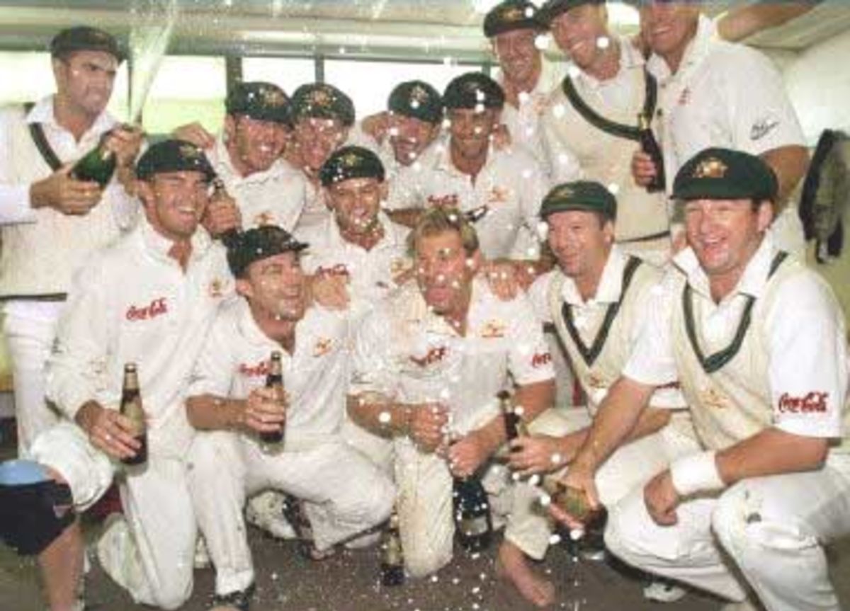 Warne celebrates after picking the wicket of Paul Wiseman ...