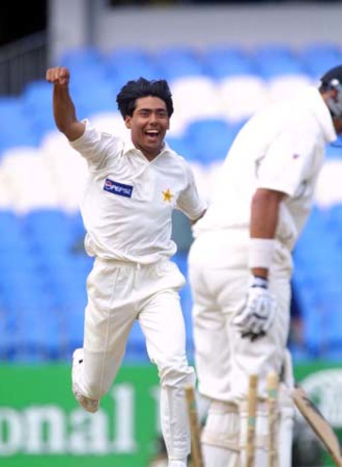 Sami celebrates the dismissal of Tuffey for a golden duck ...