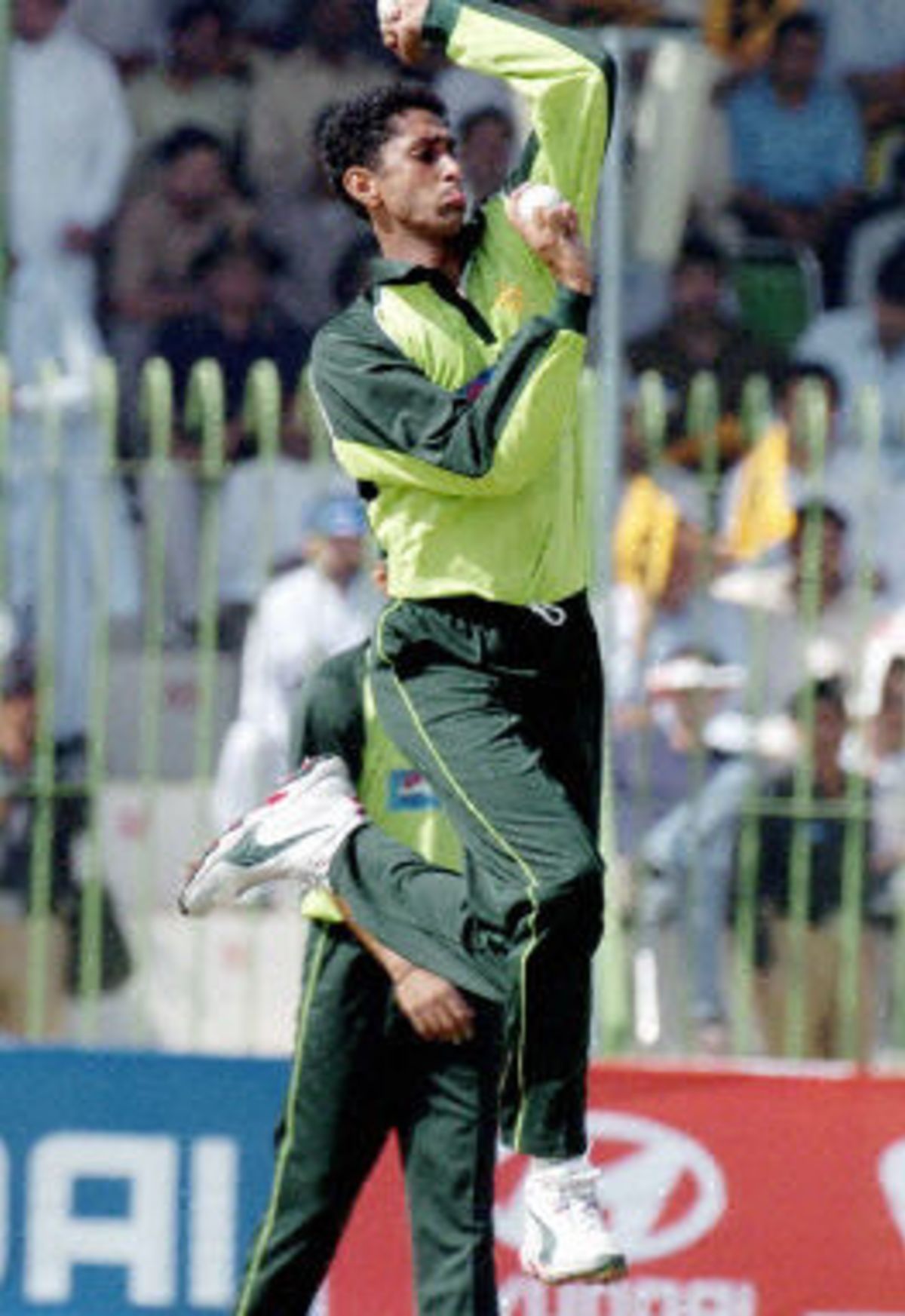 Shabbir Ahmed of Pakistan leaps to bowl one of his deliveries ...