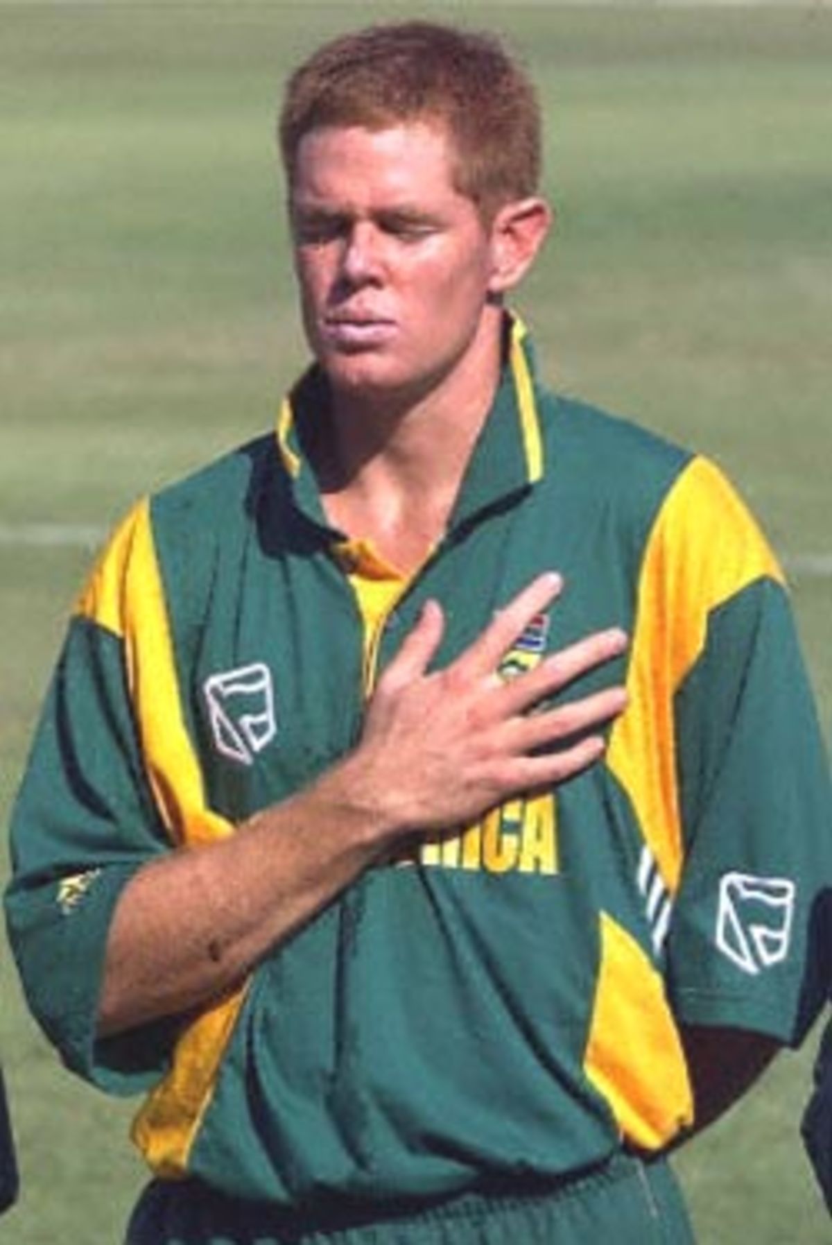 New South African captain Shaun Pollock sings his national anthem ...