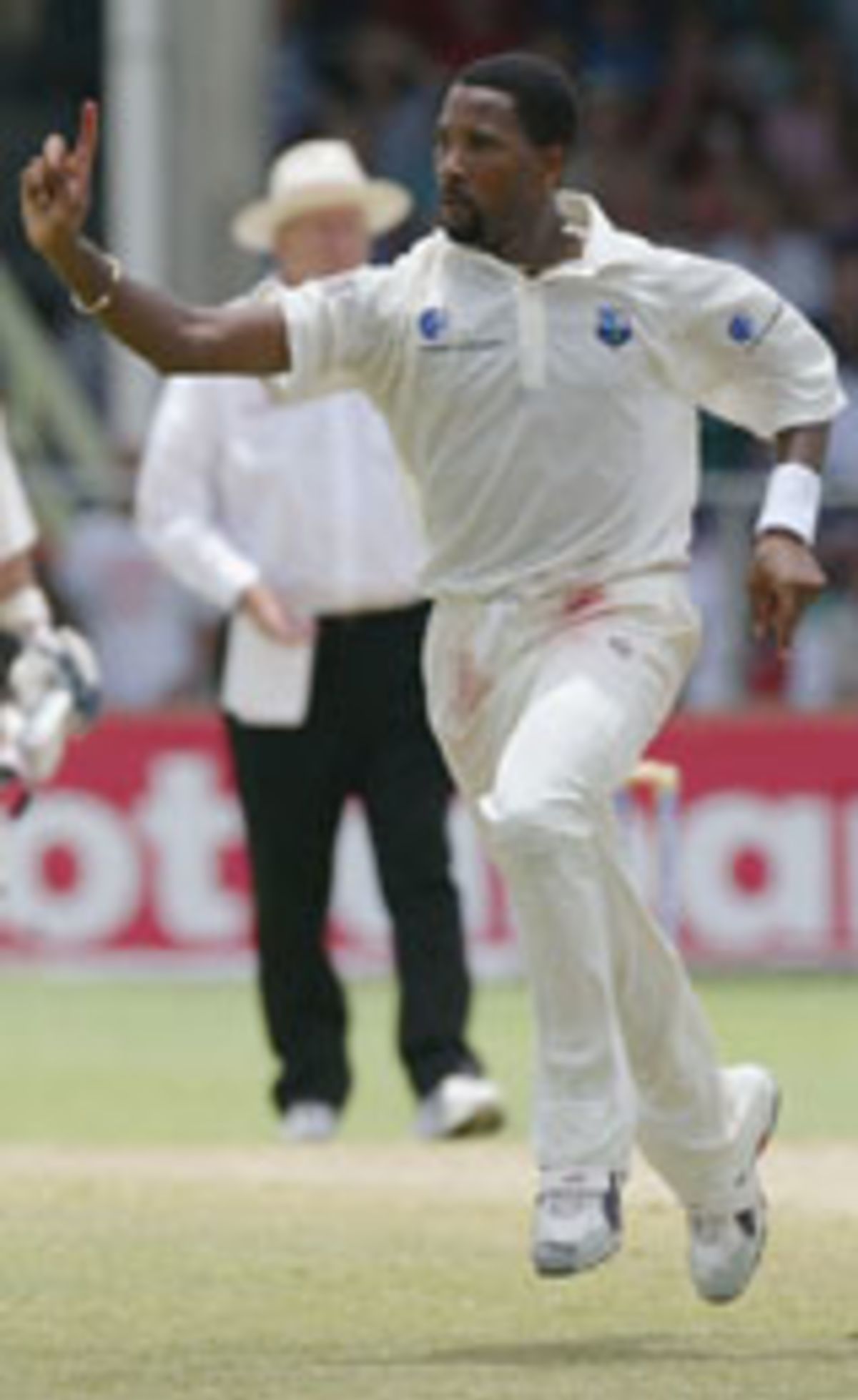 Corey Collymore celebrates his first wicket of the series ...