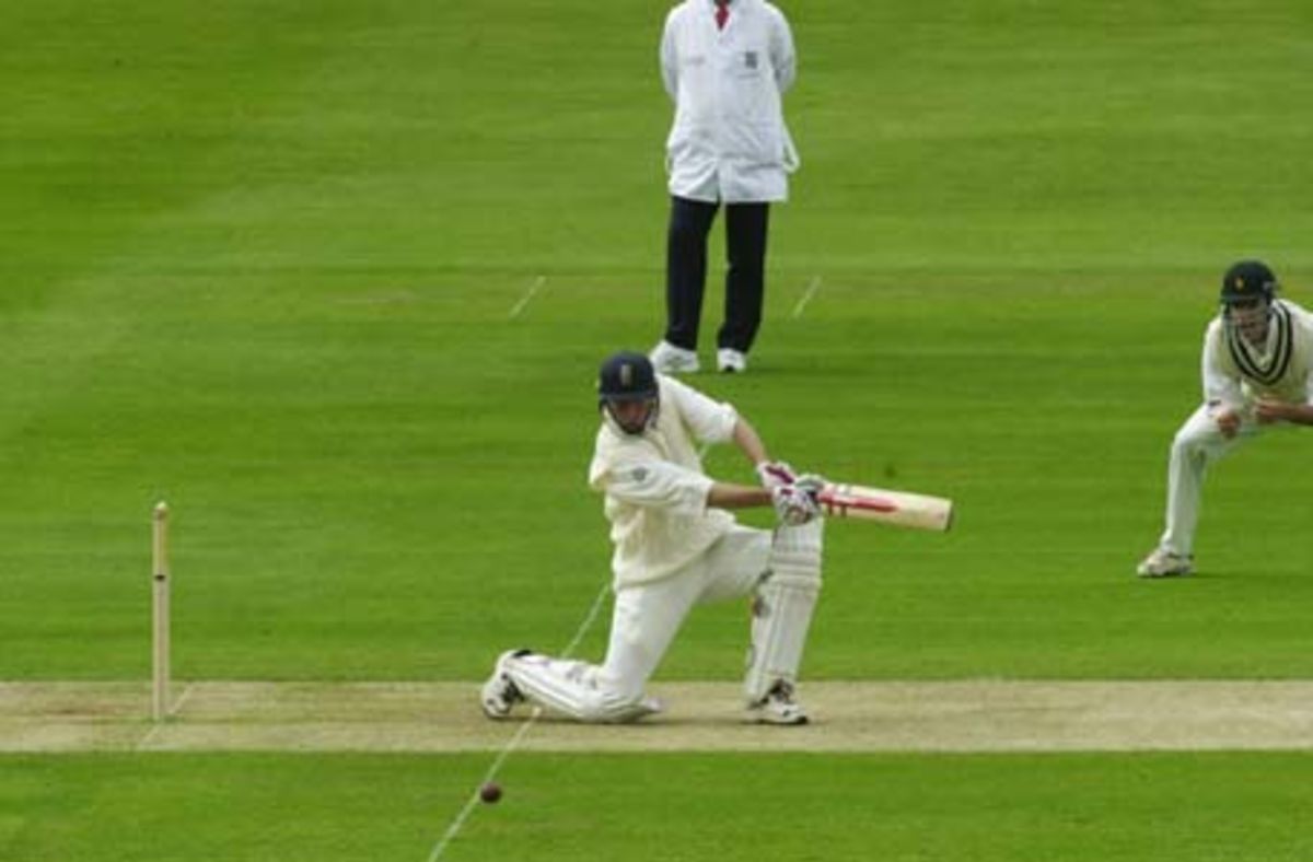 Ed Giddins leads the England team off the field Lord's 2000 ...